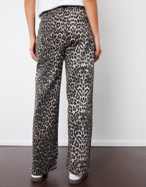 Women's Leopard Print Wide Leg Denim Jeans – Threadbare