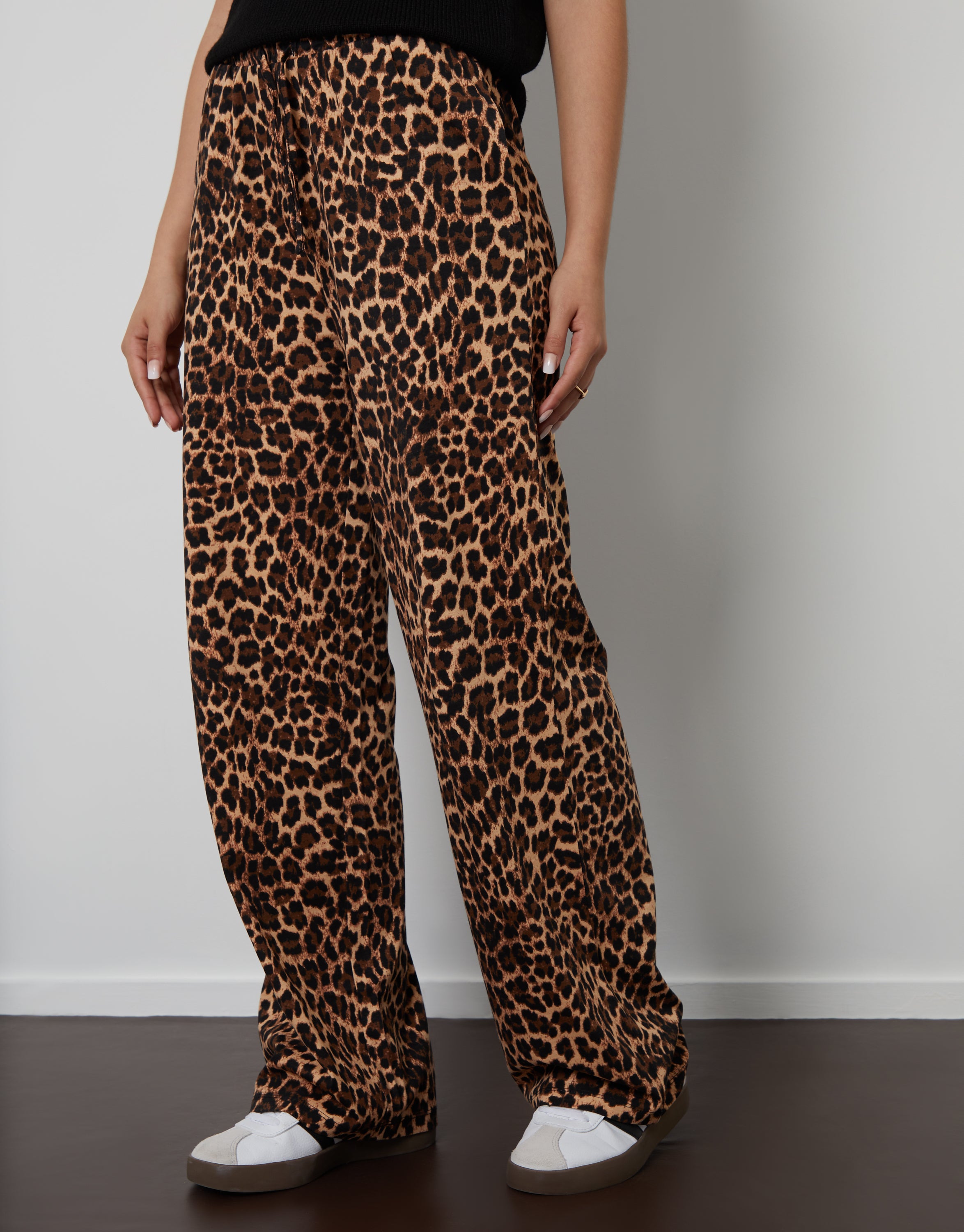 Threadbare Women's Leopard Print Jersey Wide Leg Trousers