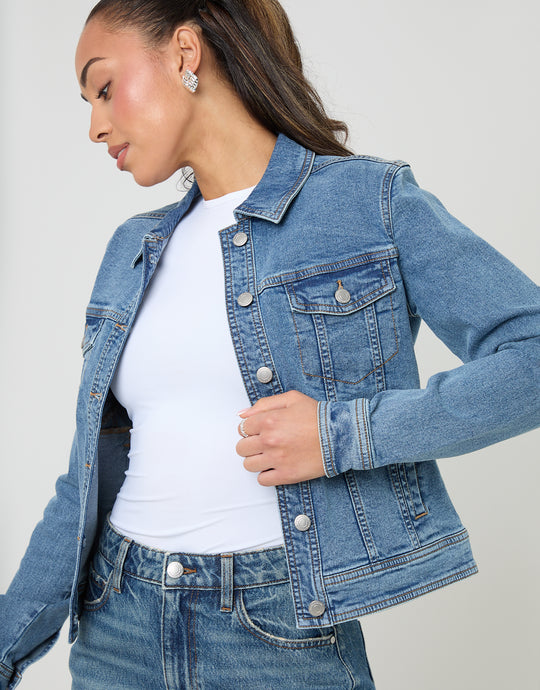 Threadbare Women's Mid Wash Short Button Up Ladies' Denim Jacket