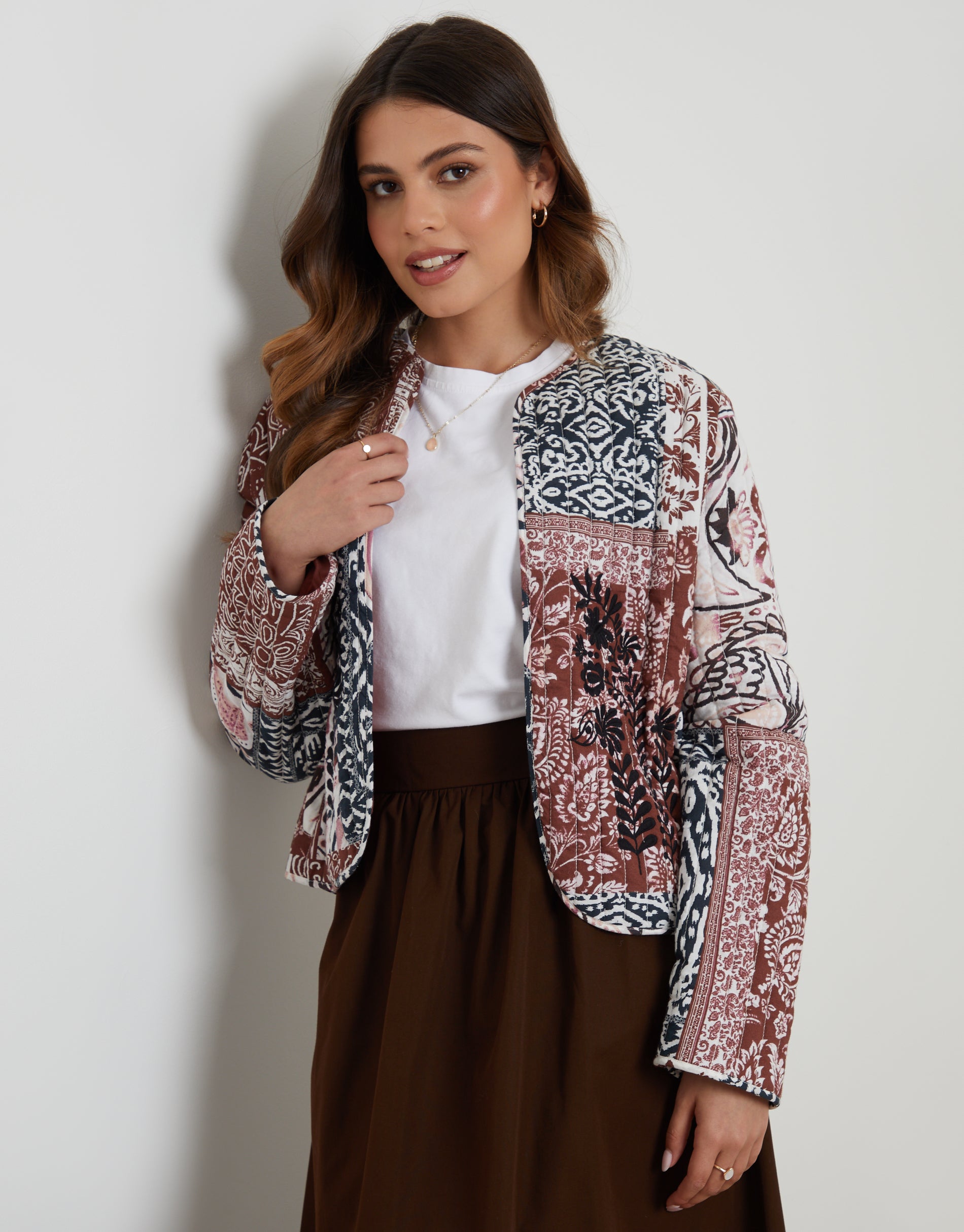 Threadbare Women's Rust Orange Embroidered Quilted Jacket