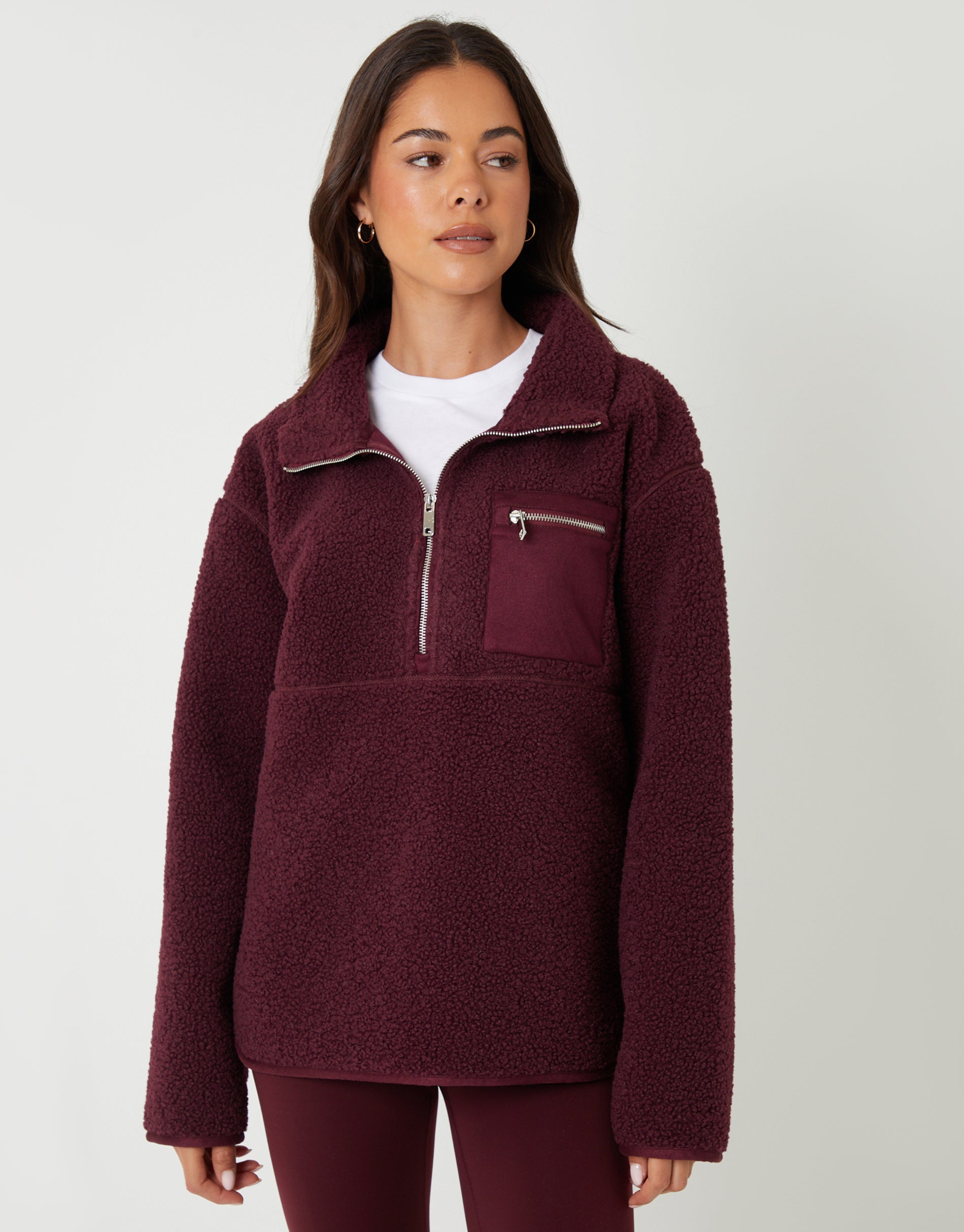Threadbare Women's Berry Red Half Zip Borg Fleece