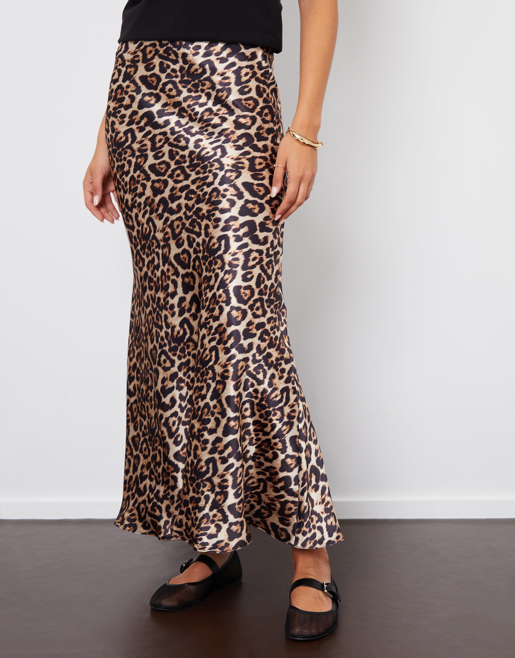 Threadbare Women's Leopard Print Maxi Satin Slip Skirt