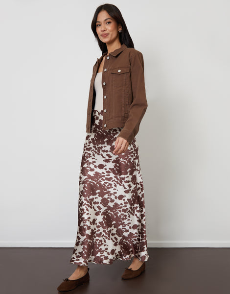 Women's Brown Cow Print Maxi Satin Slip Skirt – Threadbare