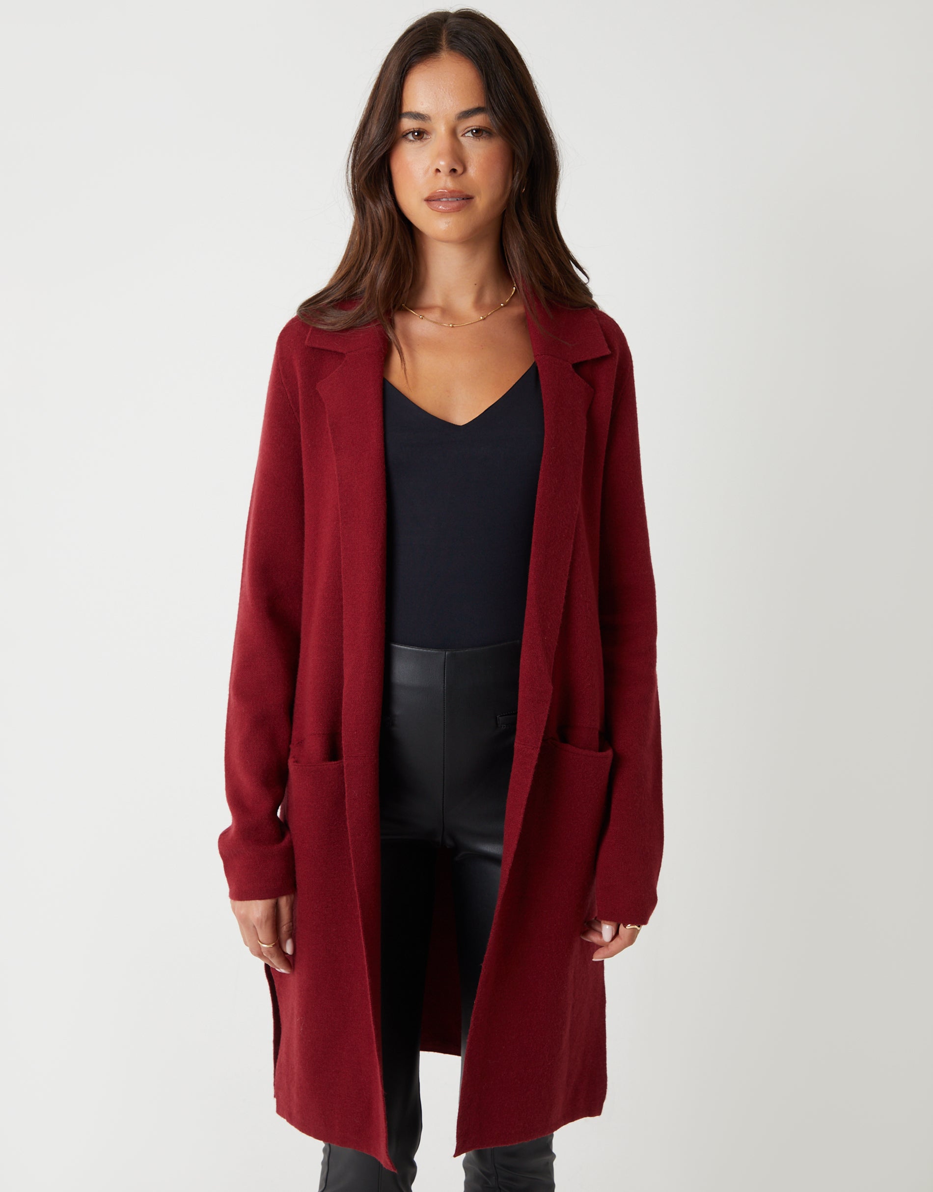 Threadbare Women's Burgundy Knitted Coatigan