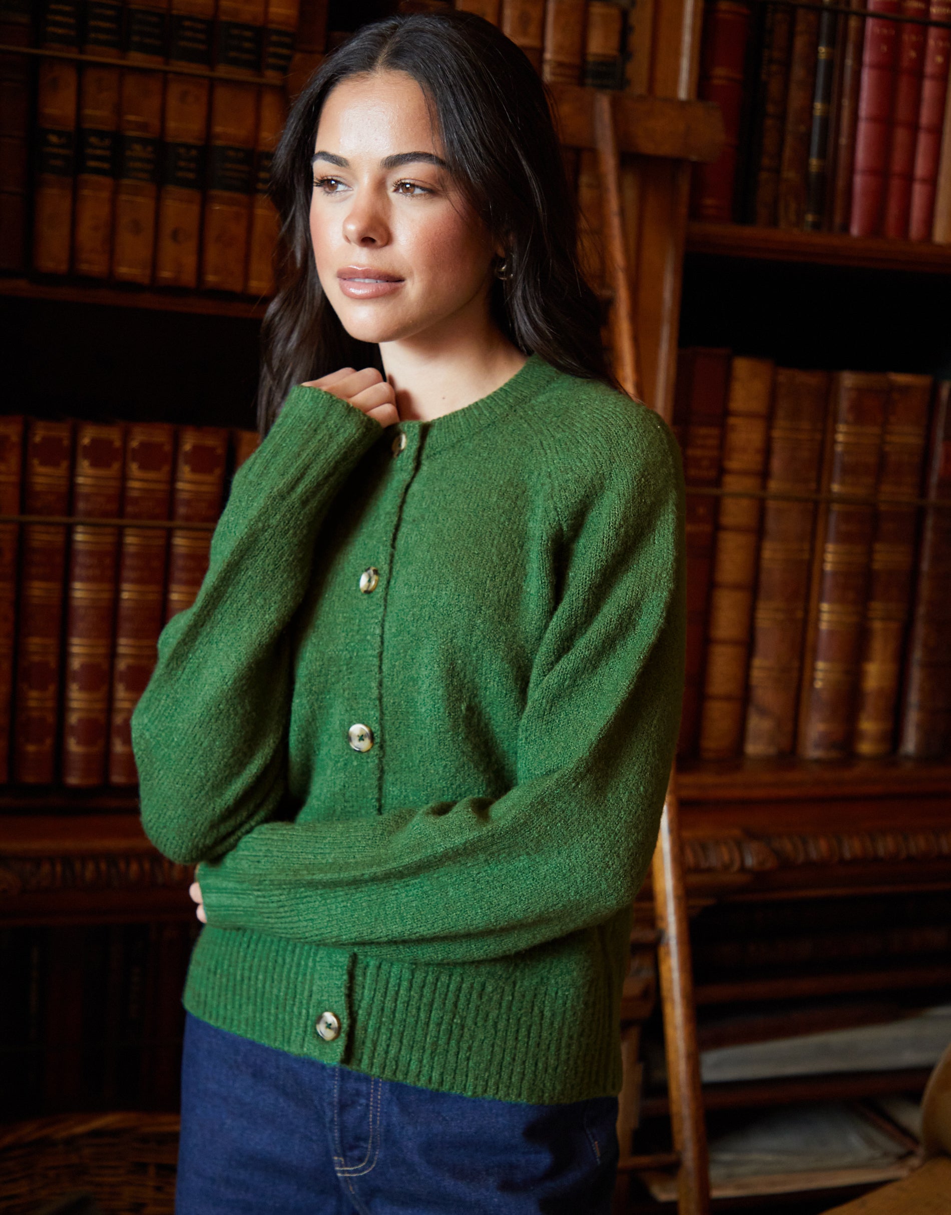 Threadbare Women's Green Button Up Knitted Cardigan