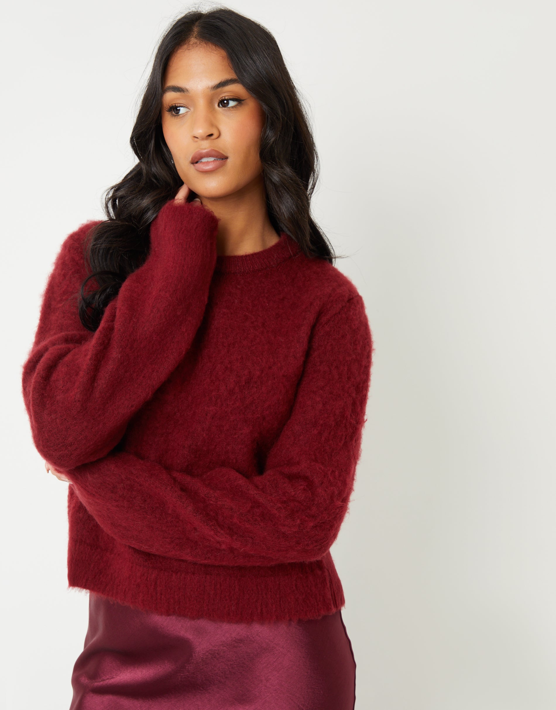 Threadbare Women's Burgundy Brushed Knitted Jumper