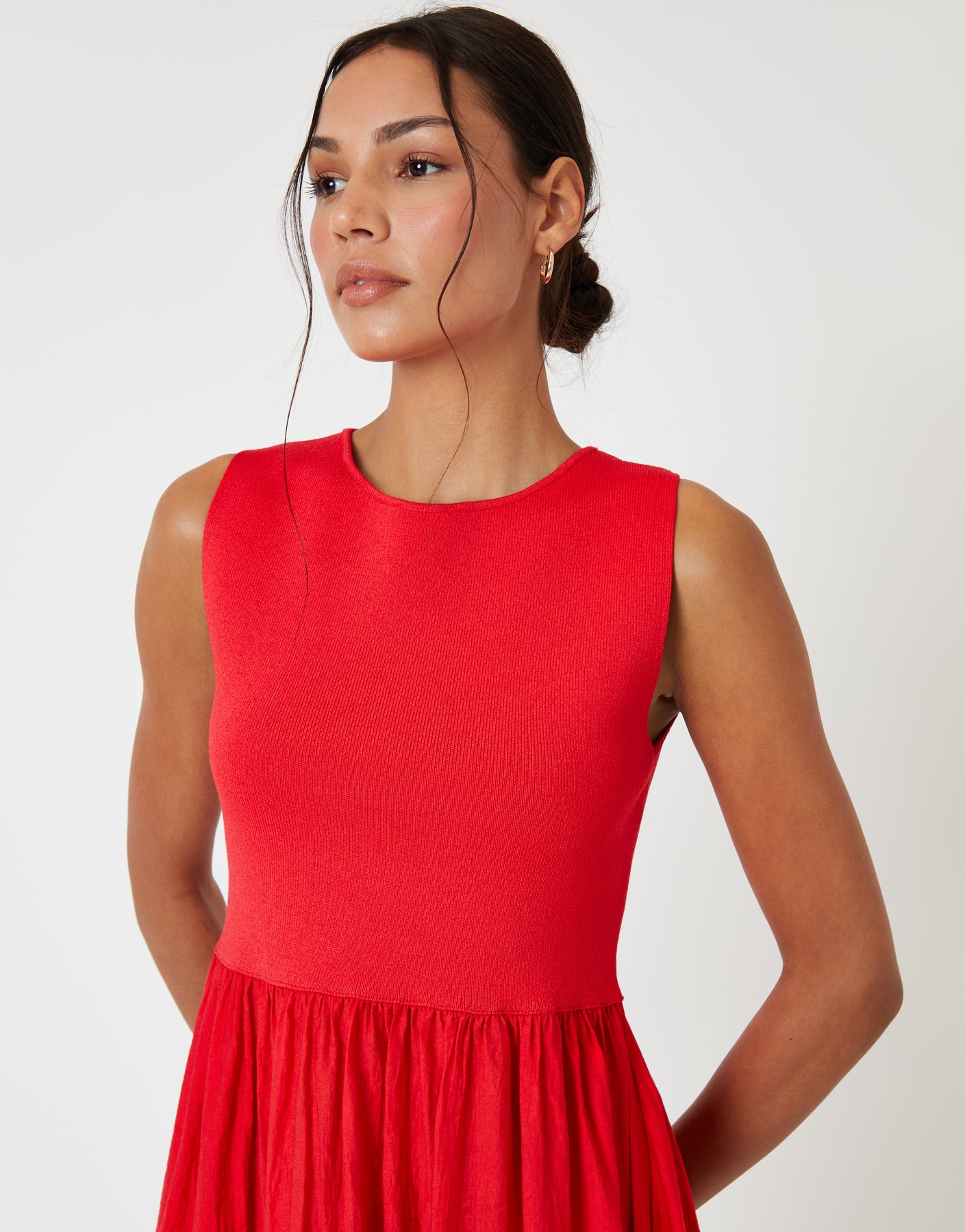 Threadbare Women's Red 2-in-1 Sleeveless Knitted Vest Maxi Dress