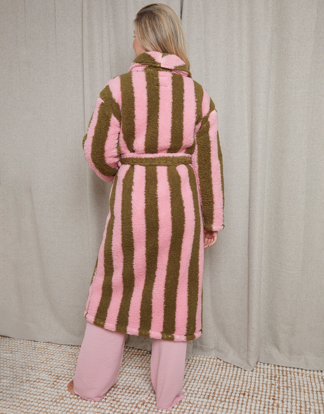 Threadbare Women's Pink Stripe Borg Dressing Gown