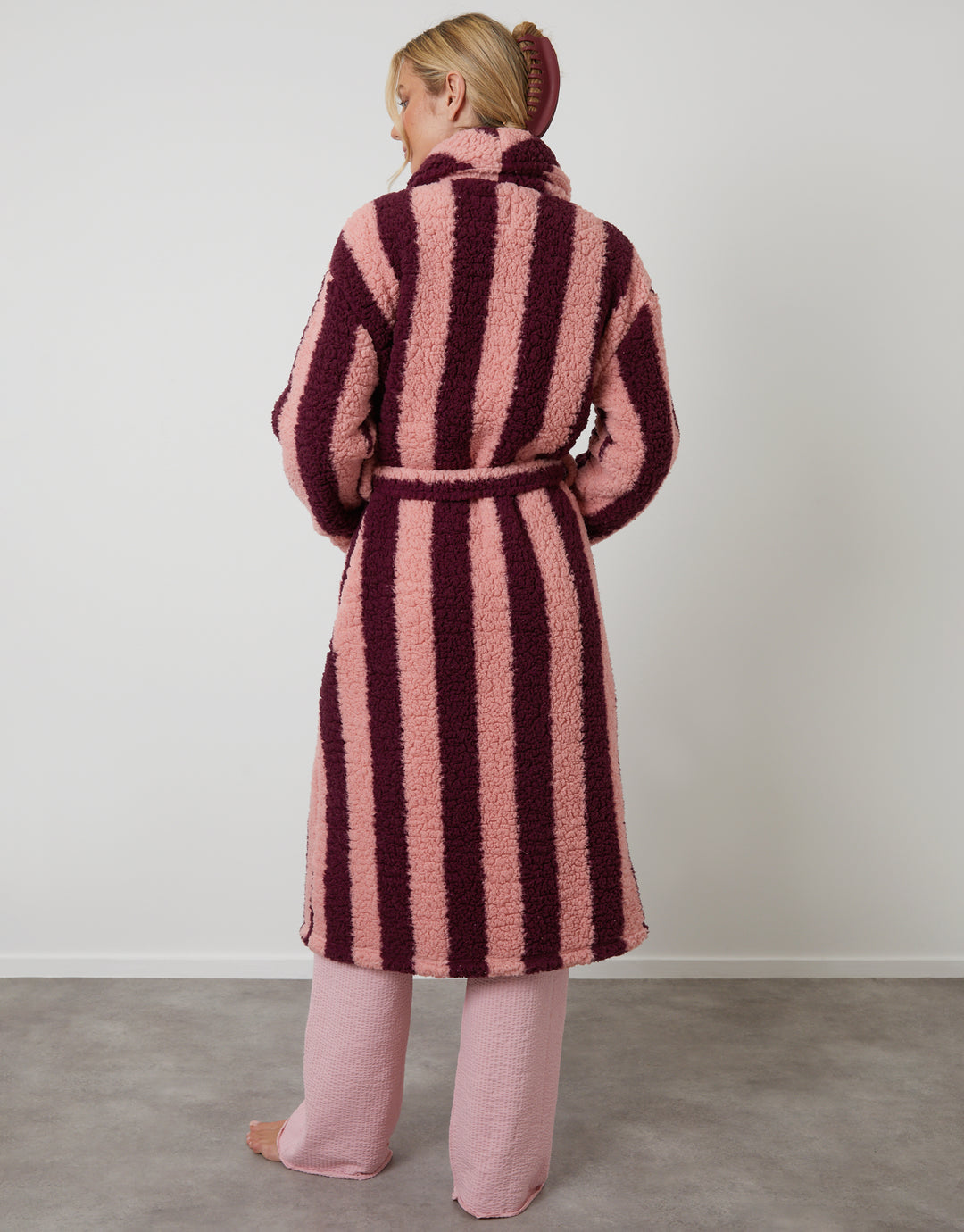 Threadbare Women's Berry Red Stripe Borg Dressing Gown