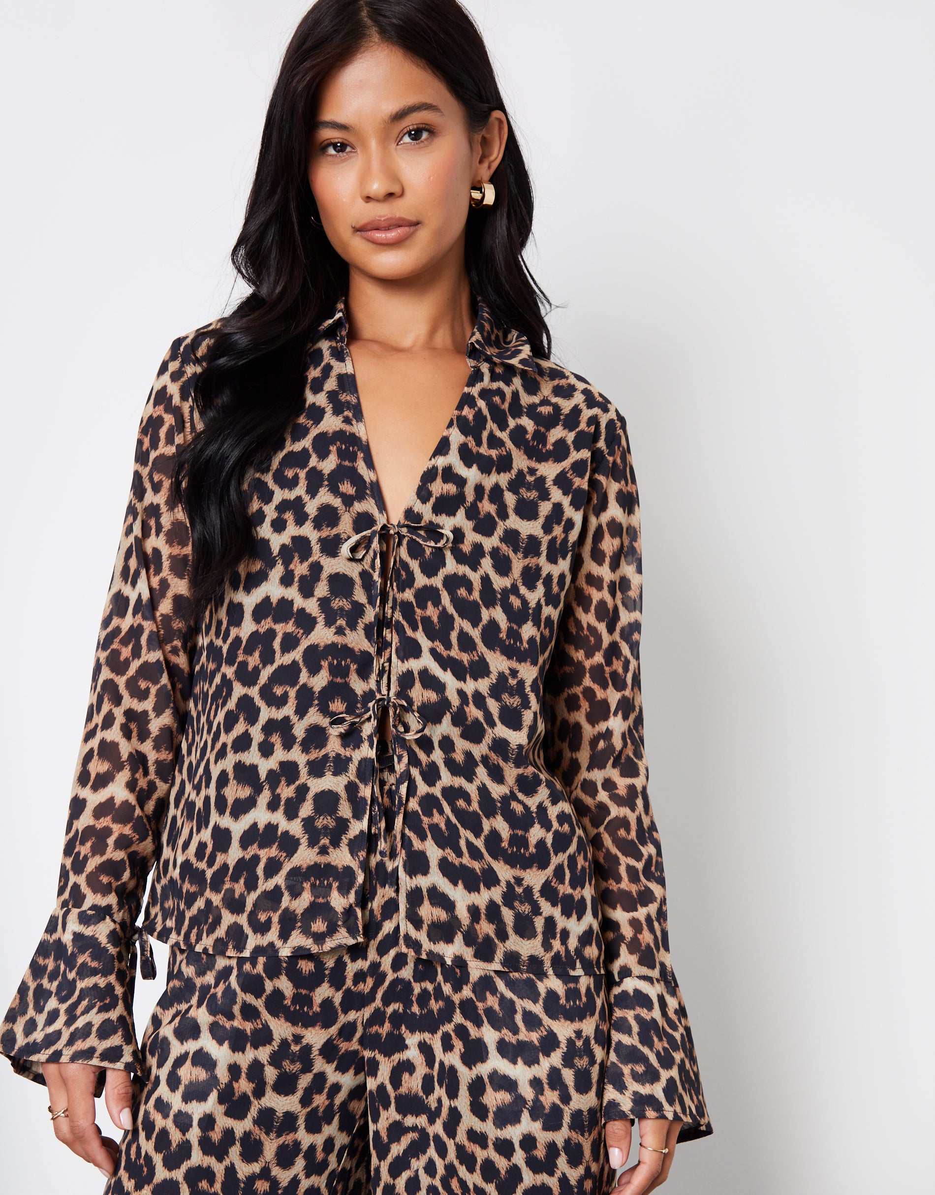 Threadbare Women's Leopard Print Chiffon Tie Front Blouse