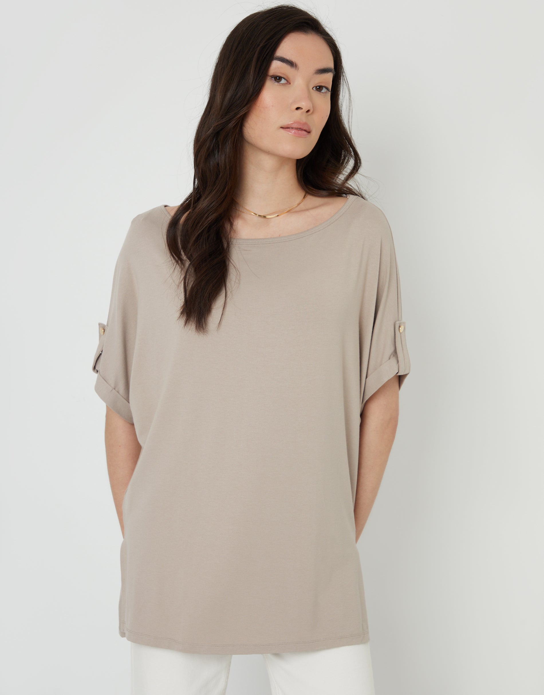 Threadbare Women's Stone Batwing Sleeve Slash Neck Tunic
