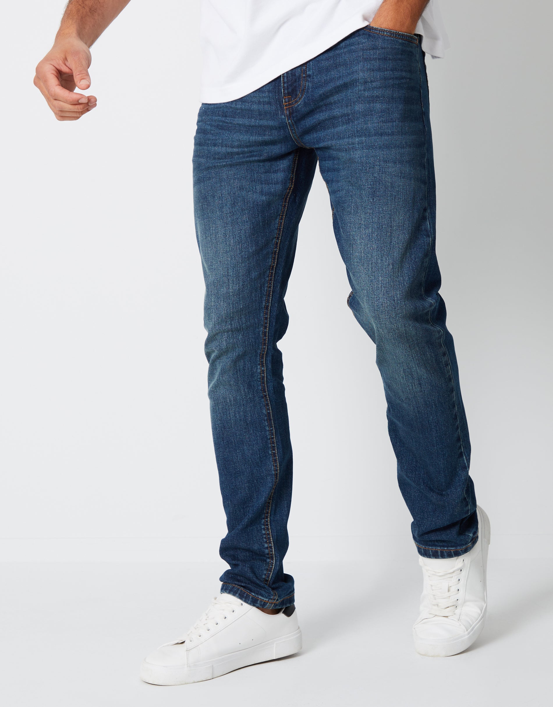 Threadbare Men's Dirty Wash Blue Slim Fit Denim Jeans