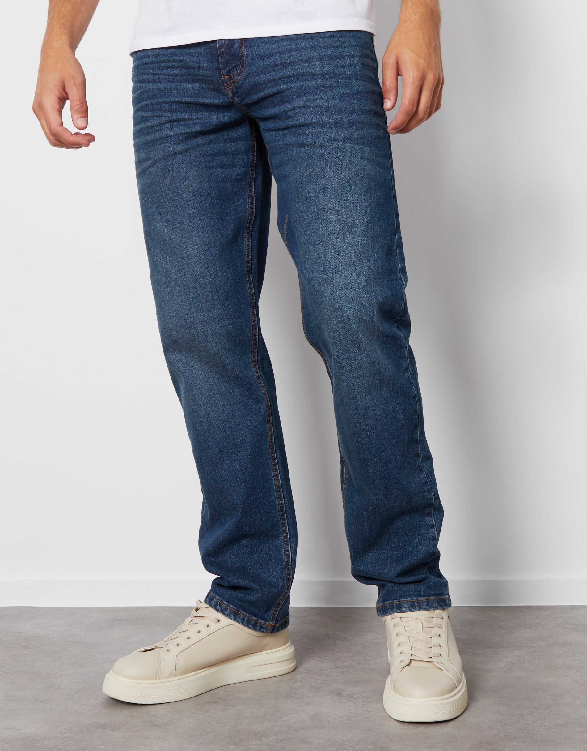Threadbare Men's Dirty Wash Blue Straight Leg Denim Jeans