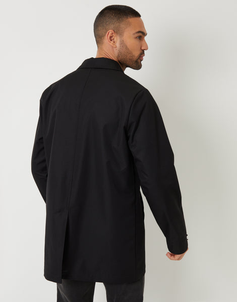 Men's Black Showerproof Button Down Longline Tailored Mac – Threadbare