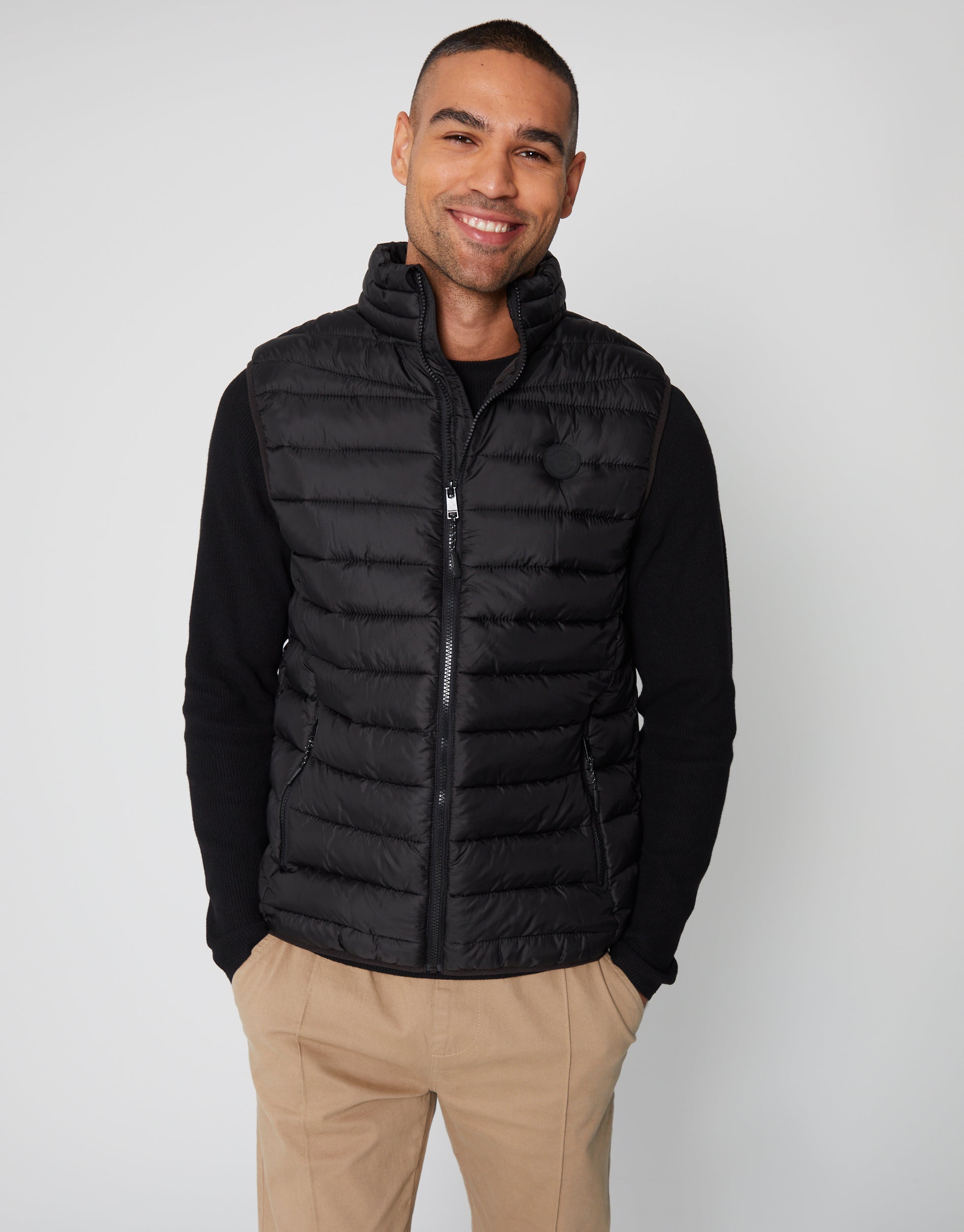 Threadbare Men's Black Matte Finish Padded Funnel Neck Puffer Gilet