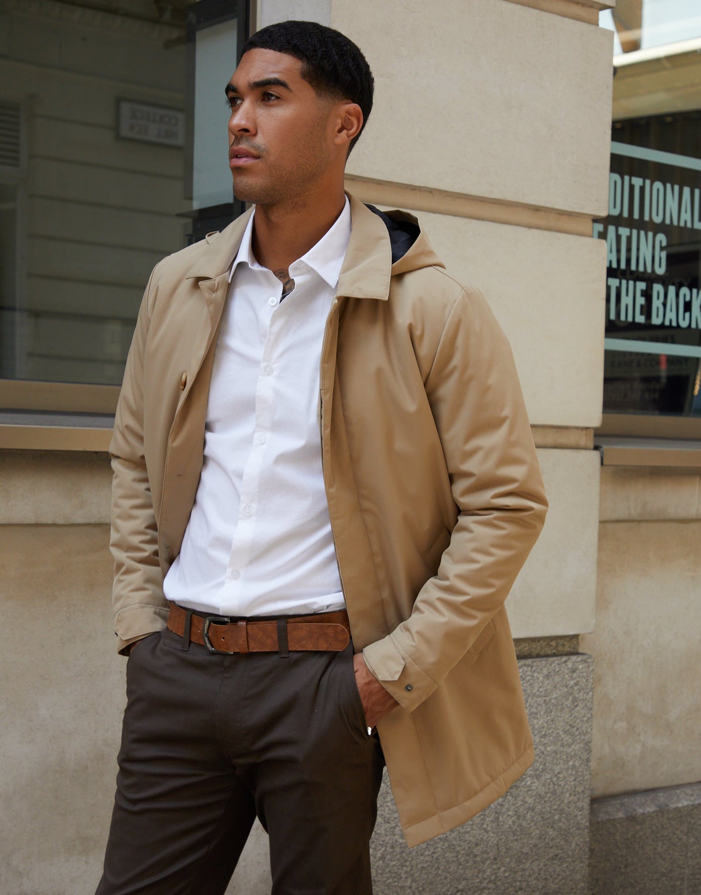 Threadbare Men's Dark Stone Showerproof 2-in-1 Mac with Concealed Hood