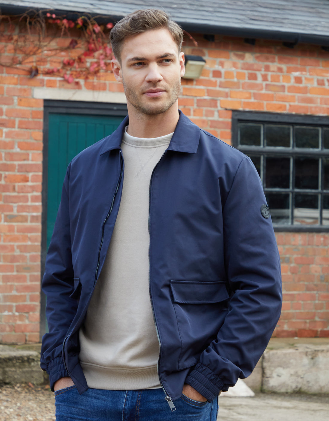 Threadbare Men's Navy Patch Pocket Collared Zip-Through Jacket