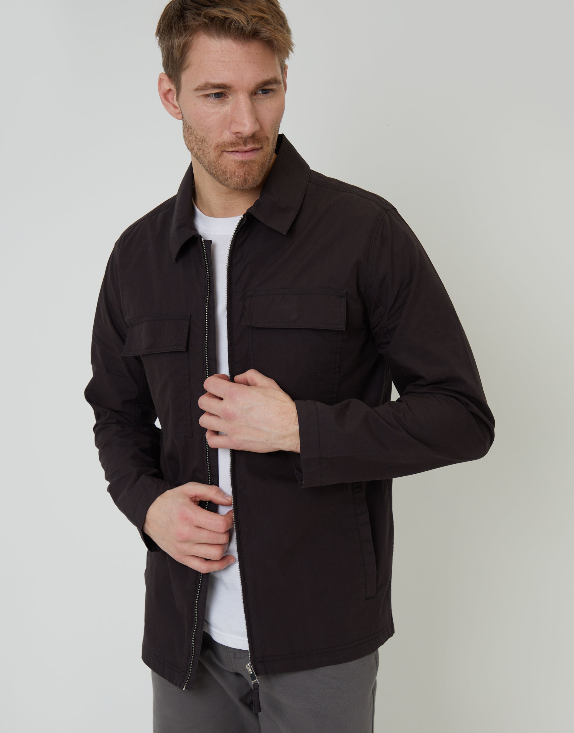Threadbare Men's Black Cotton Poplin Lightweight Collared Jacket