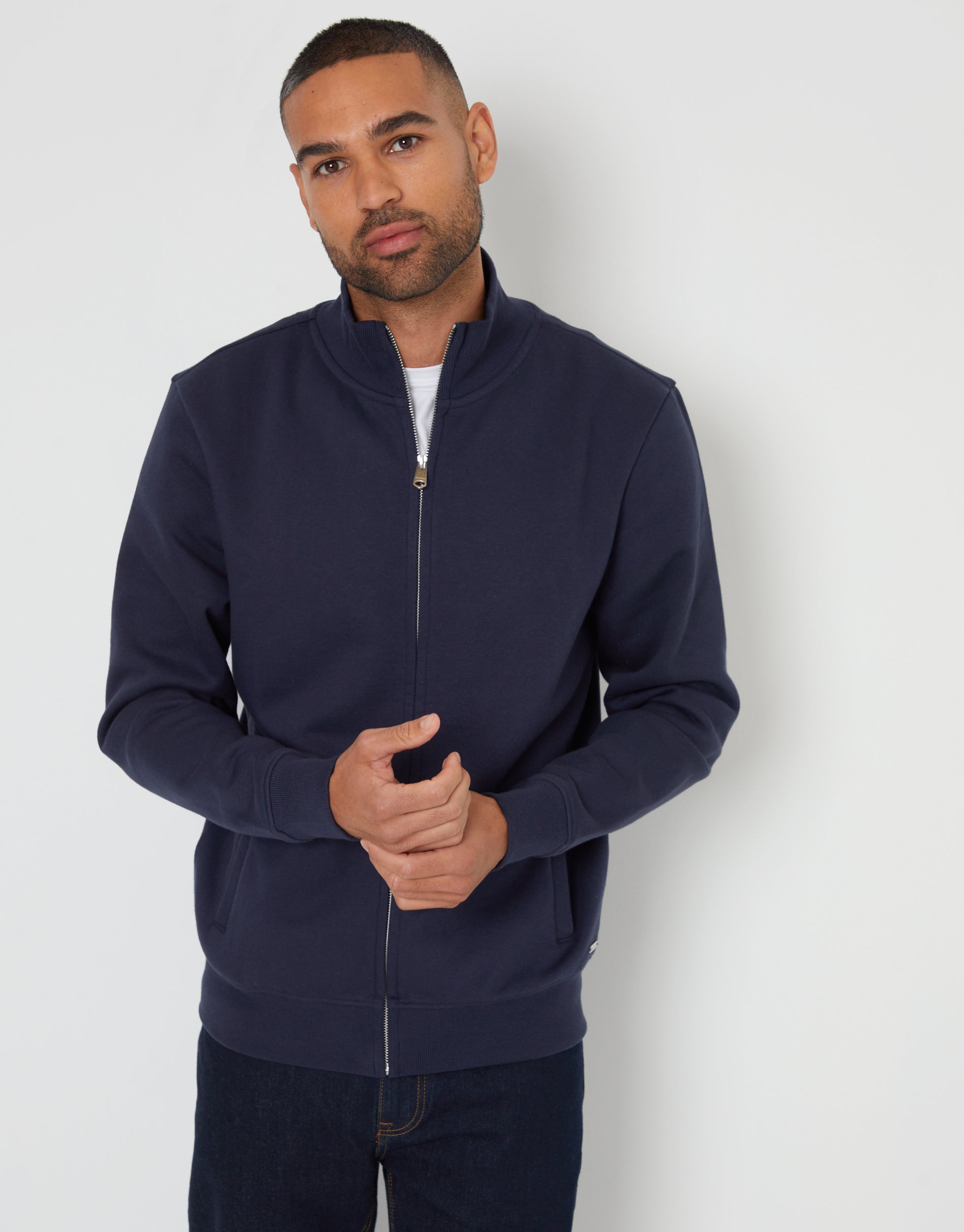 Threadbare Men's Navy Funnel Neck Zip Through Sweatshirt