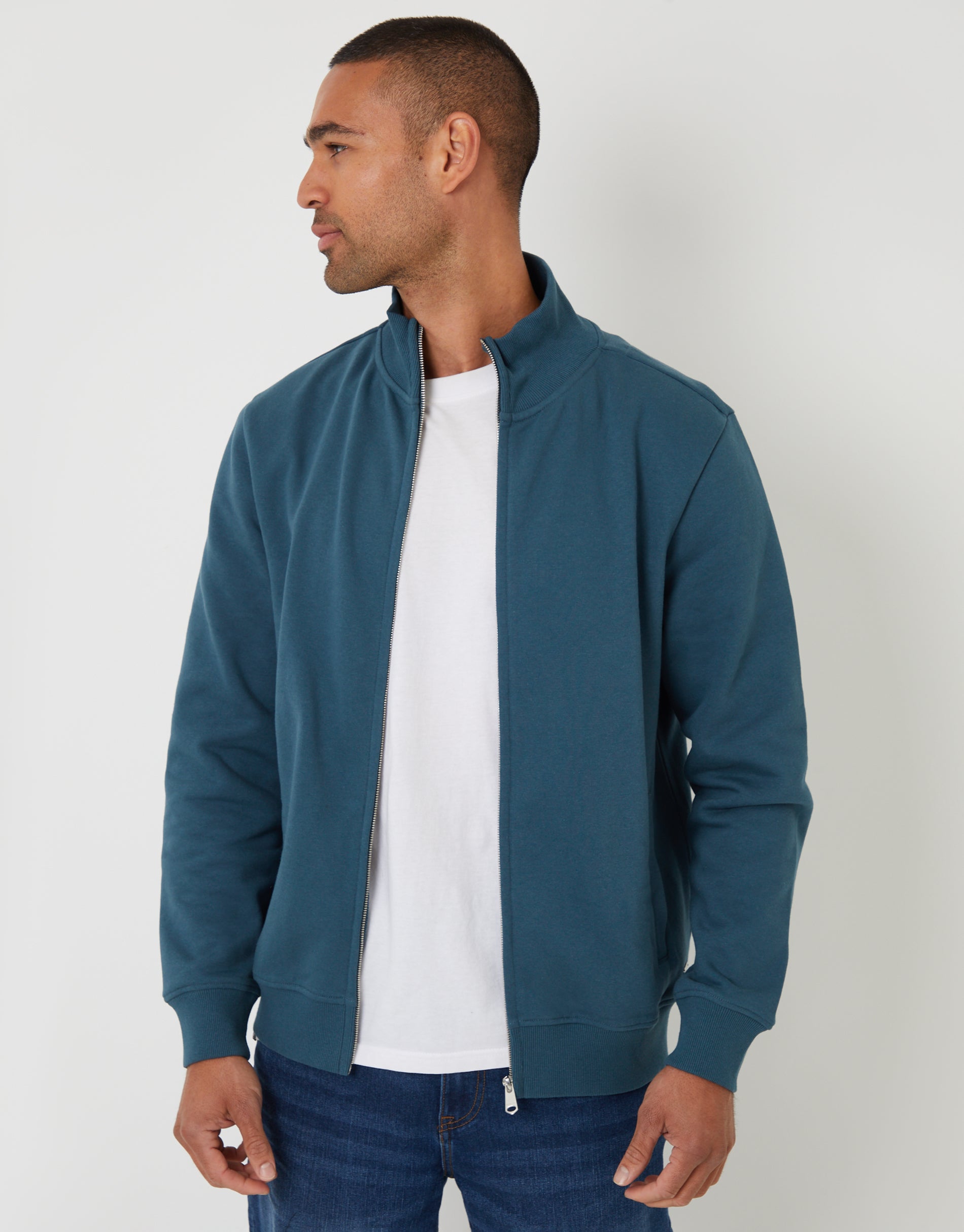 Threadbare Men's Blue Funnel Neck Zip Through Sweatshirt