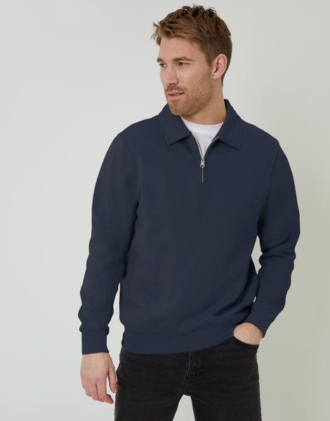 Threadbare Men's Navy Quarter Zip Collared Sweatshirt