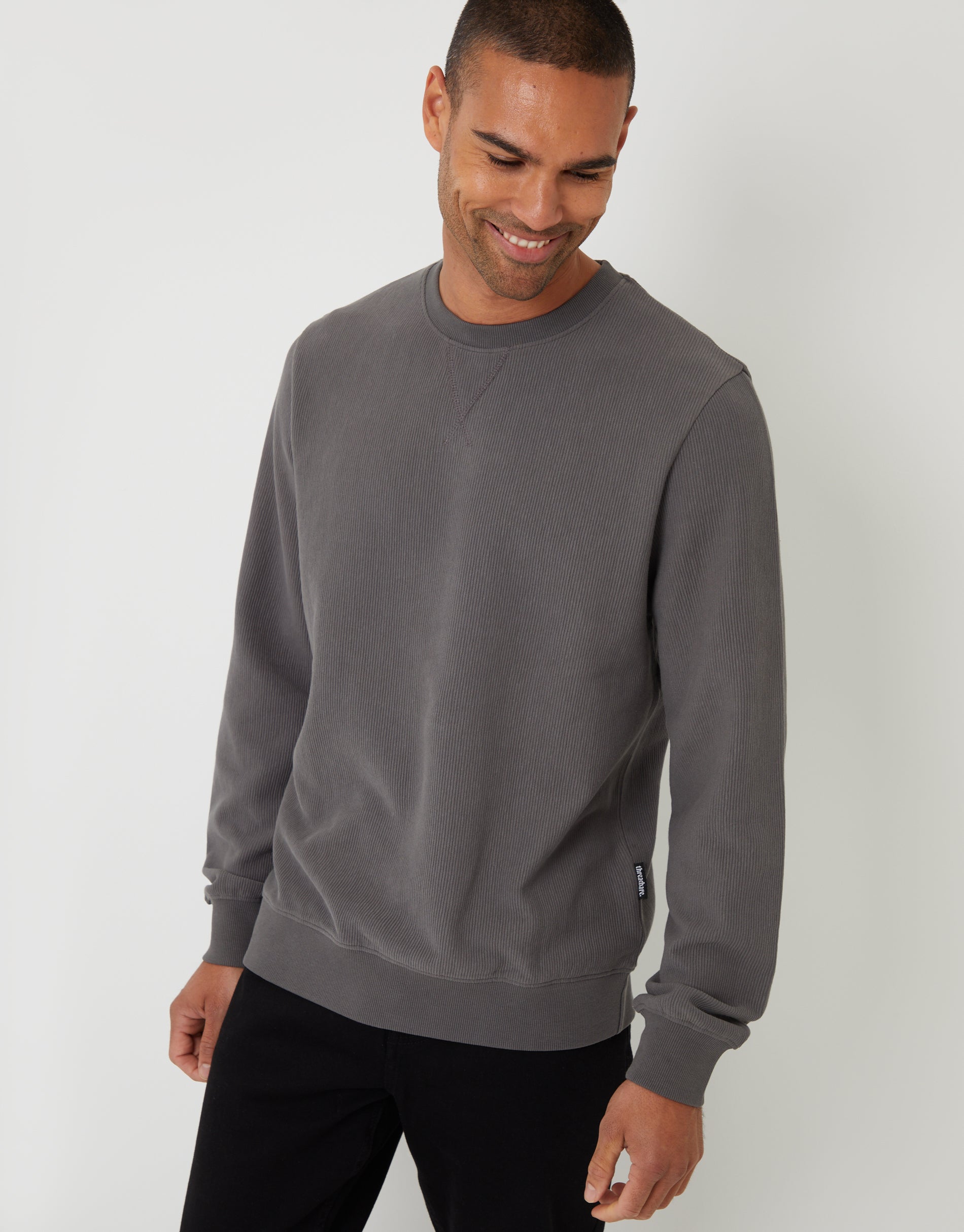Threadbare Men's Slate Grey Textured Crew Neck Sweatshirt