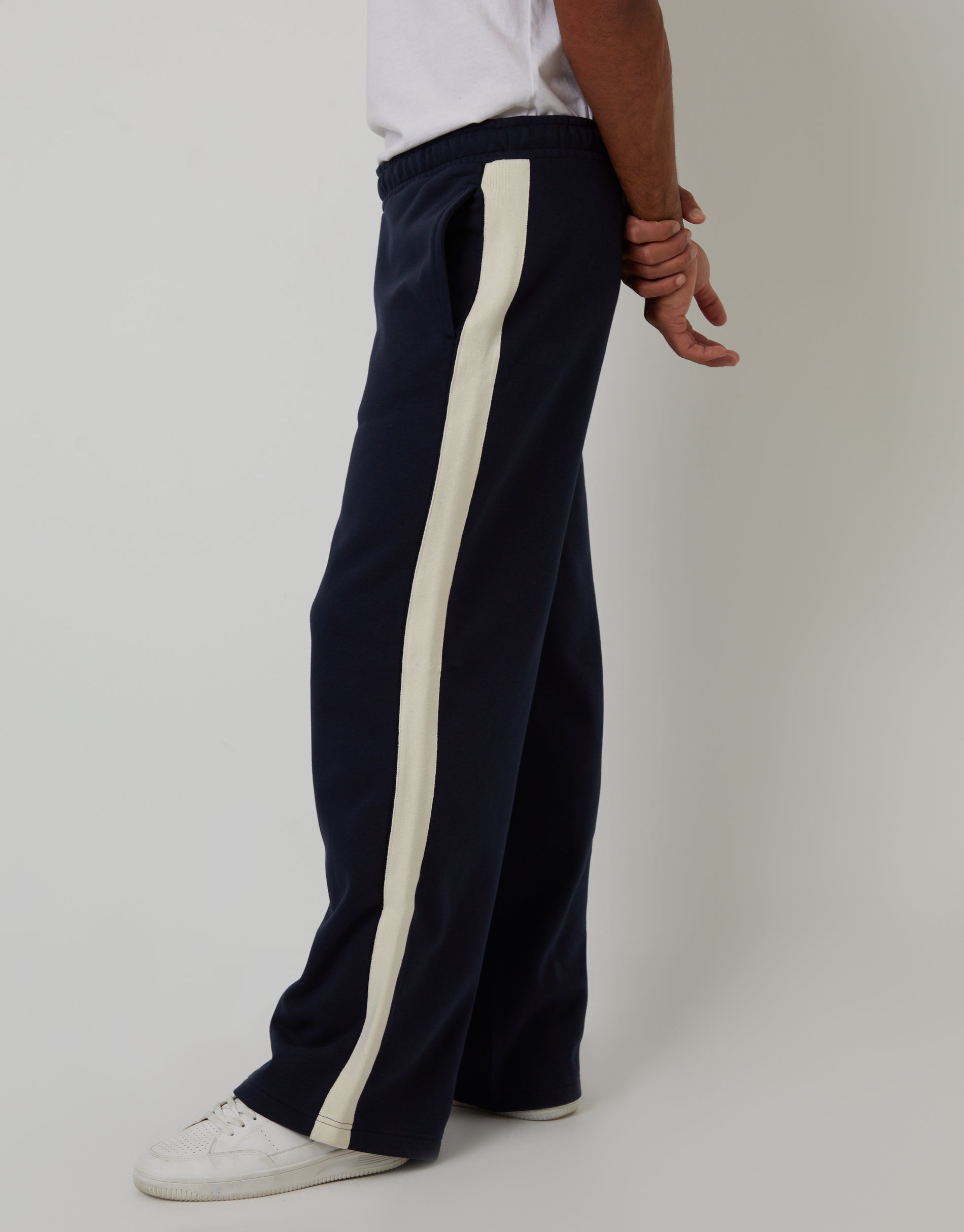 Threadbare Men's Navy Wide Leg Side Stripe Joggers
