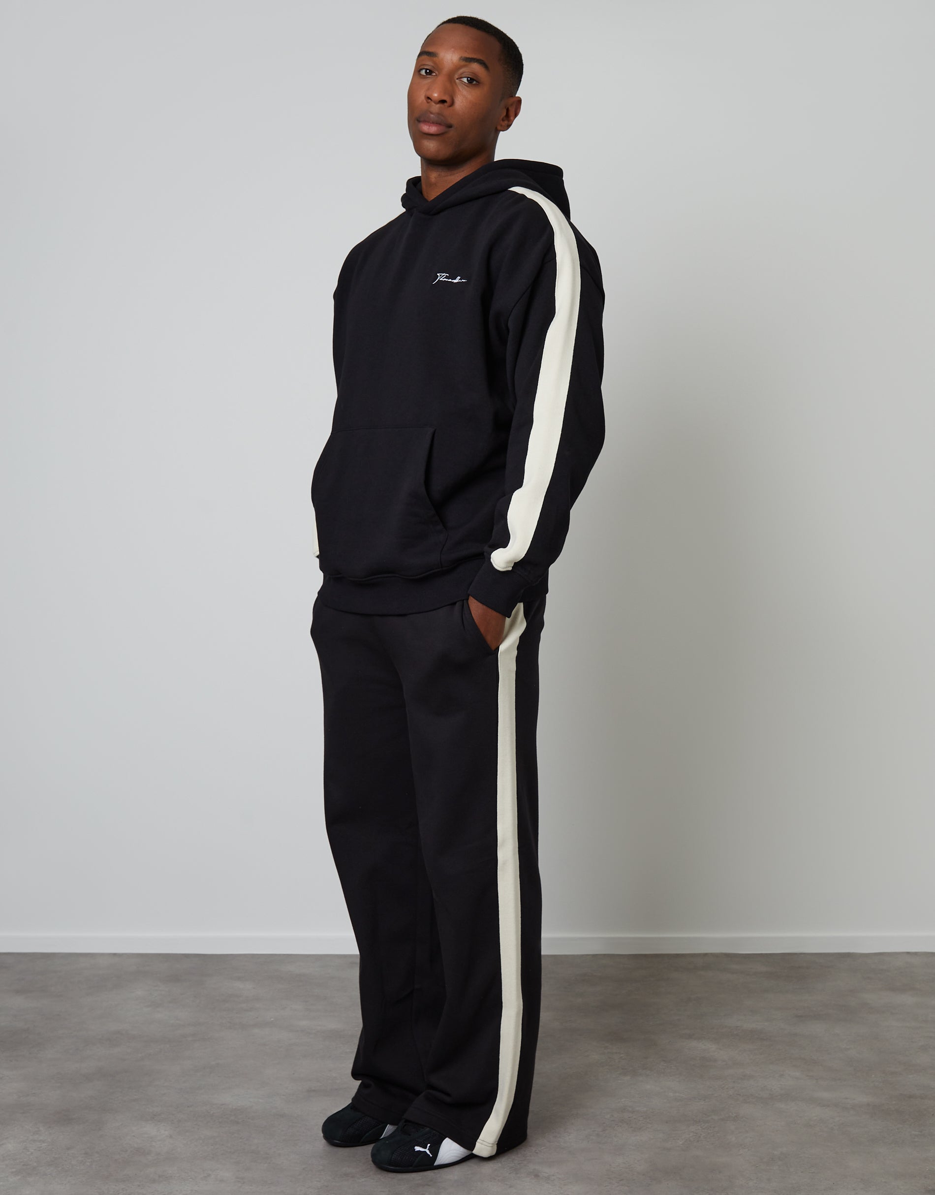 Threadbare Men's Black Wide Leg Side Stripe Joggers