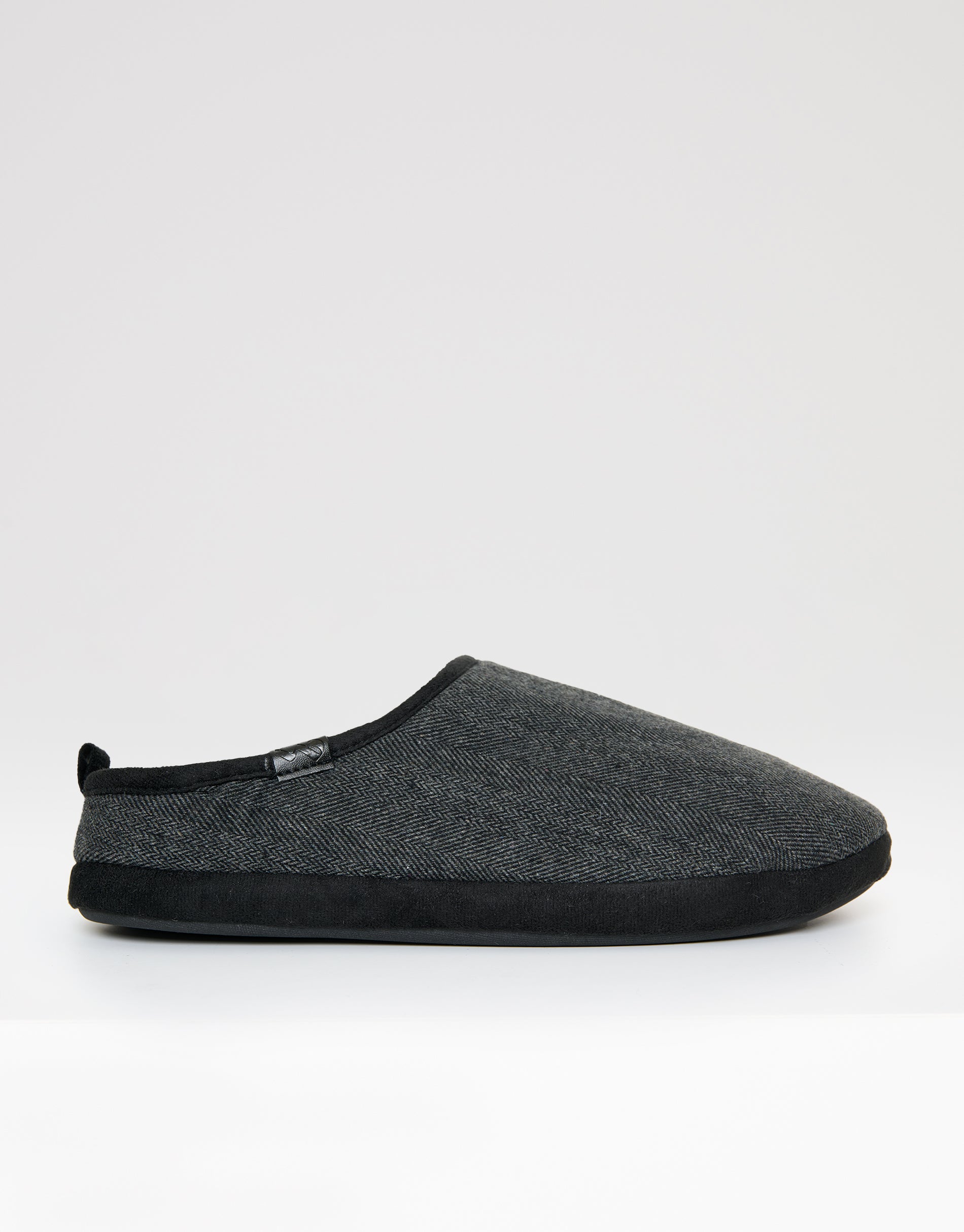 Threadbare Men's Black Herringbone Faux Fur Lined Mule Slippers