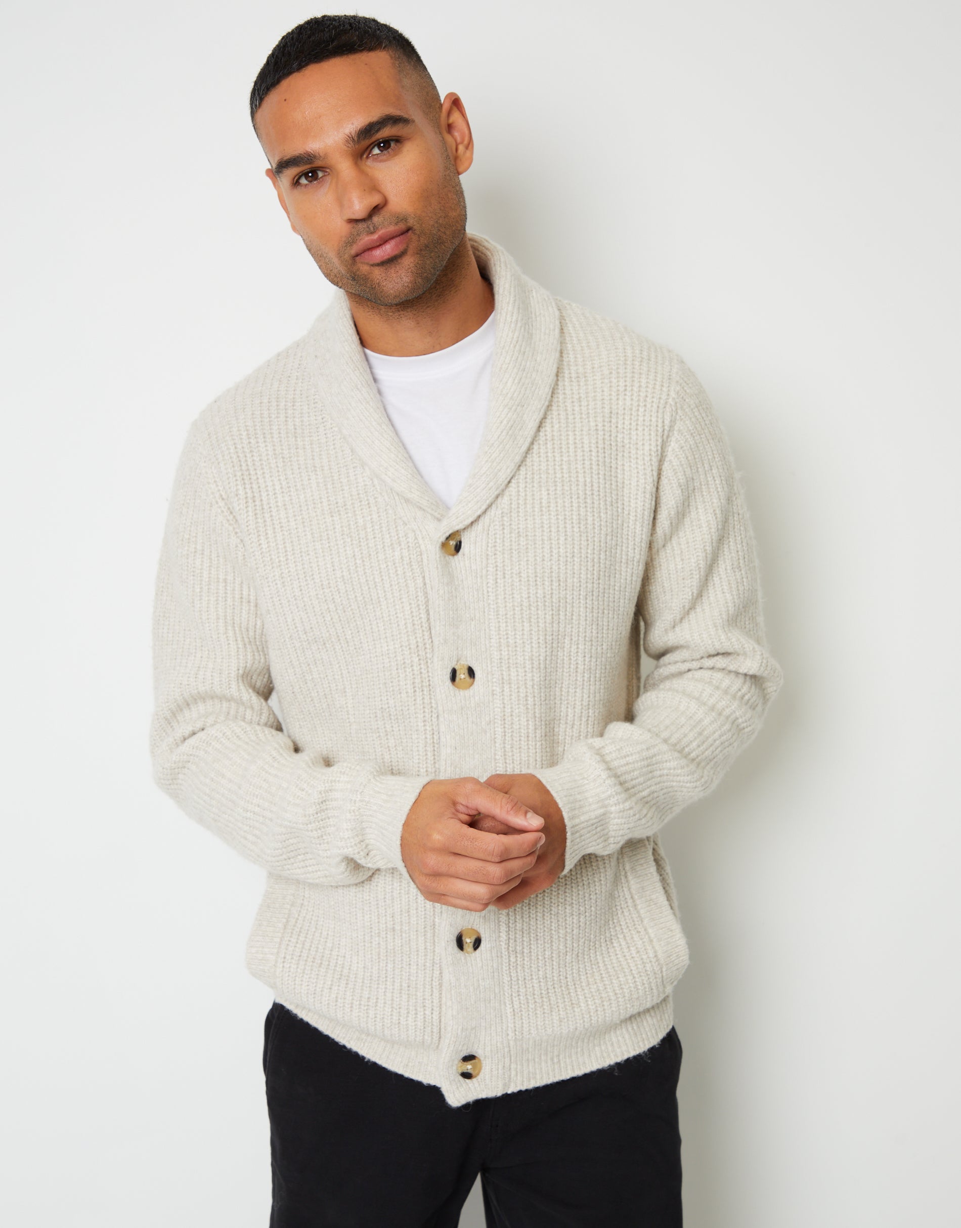 Threadbare Men's Ecru Marl Shawl Cardigan