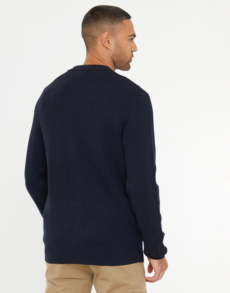 Threadbare Men's Navy Knitted Long Sleeve Shirt