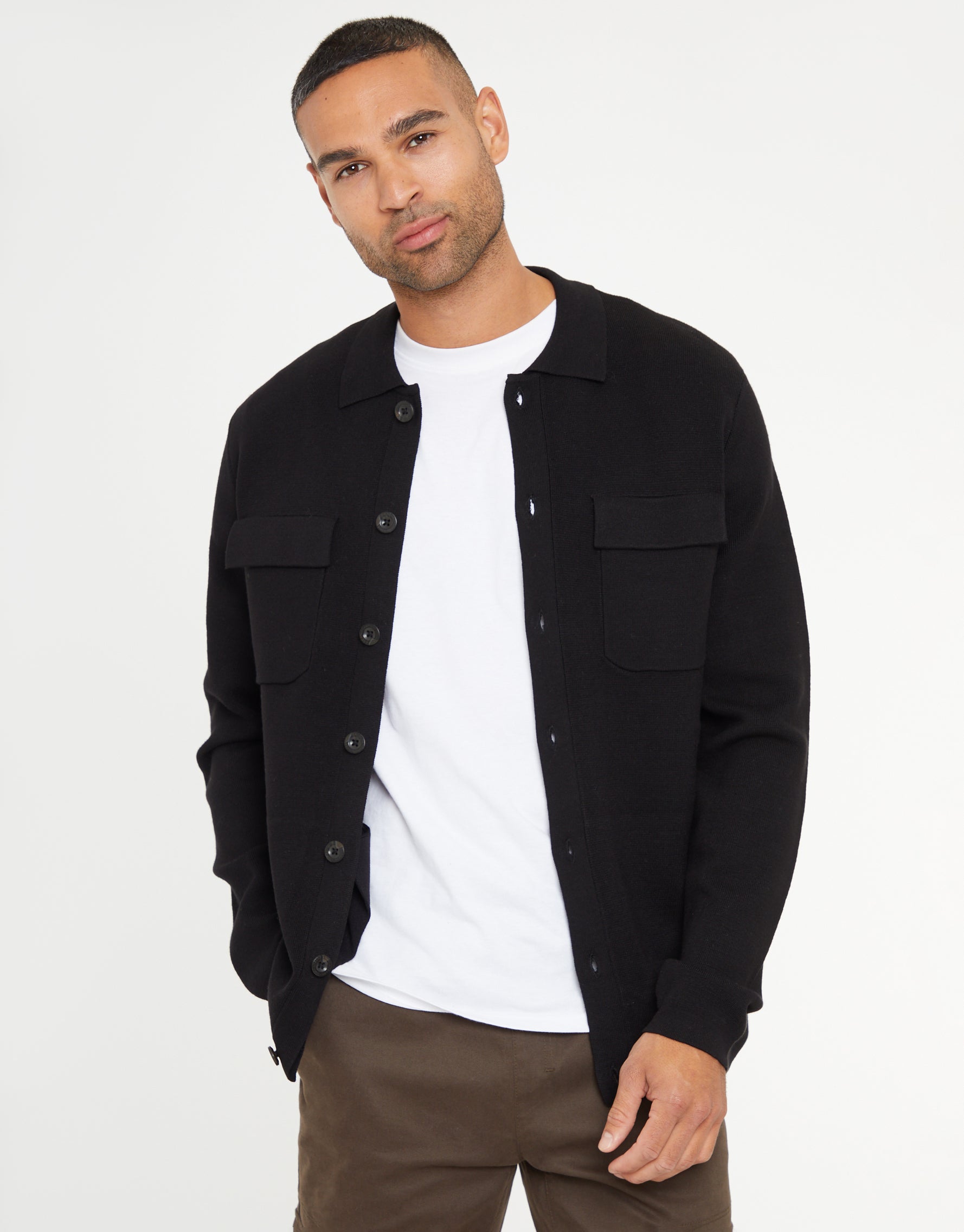 Threadbare Men's Black Knitted Long Sleeve Shirt