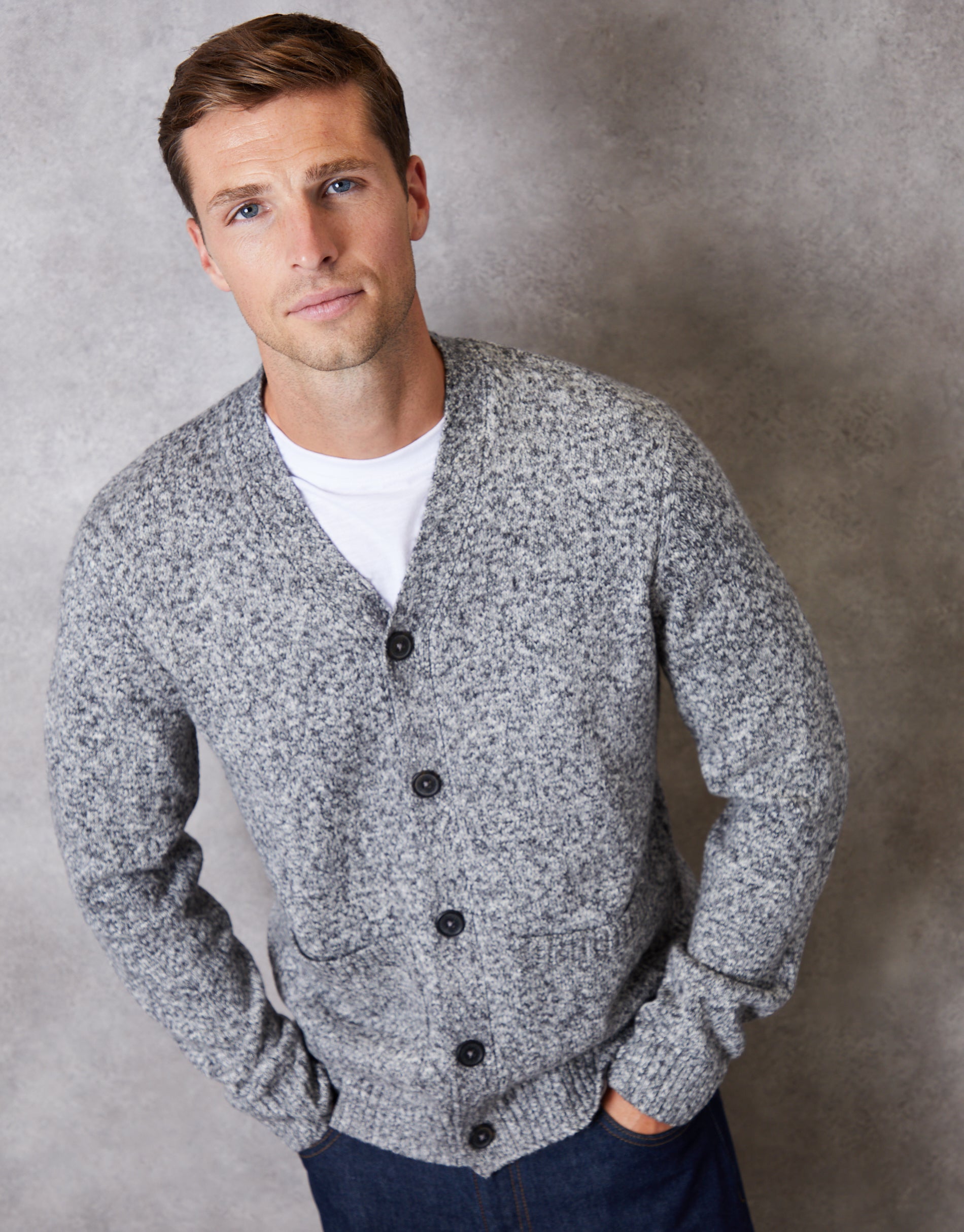 Threadbare Men's Navy Twist Knitted Button Up Cardigan