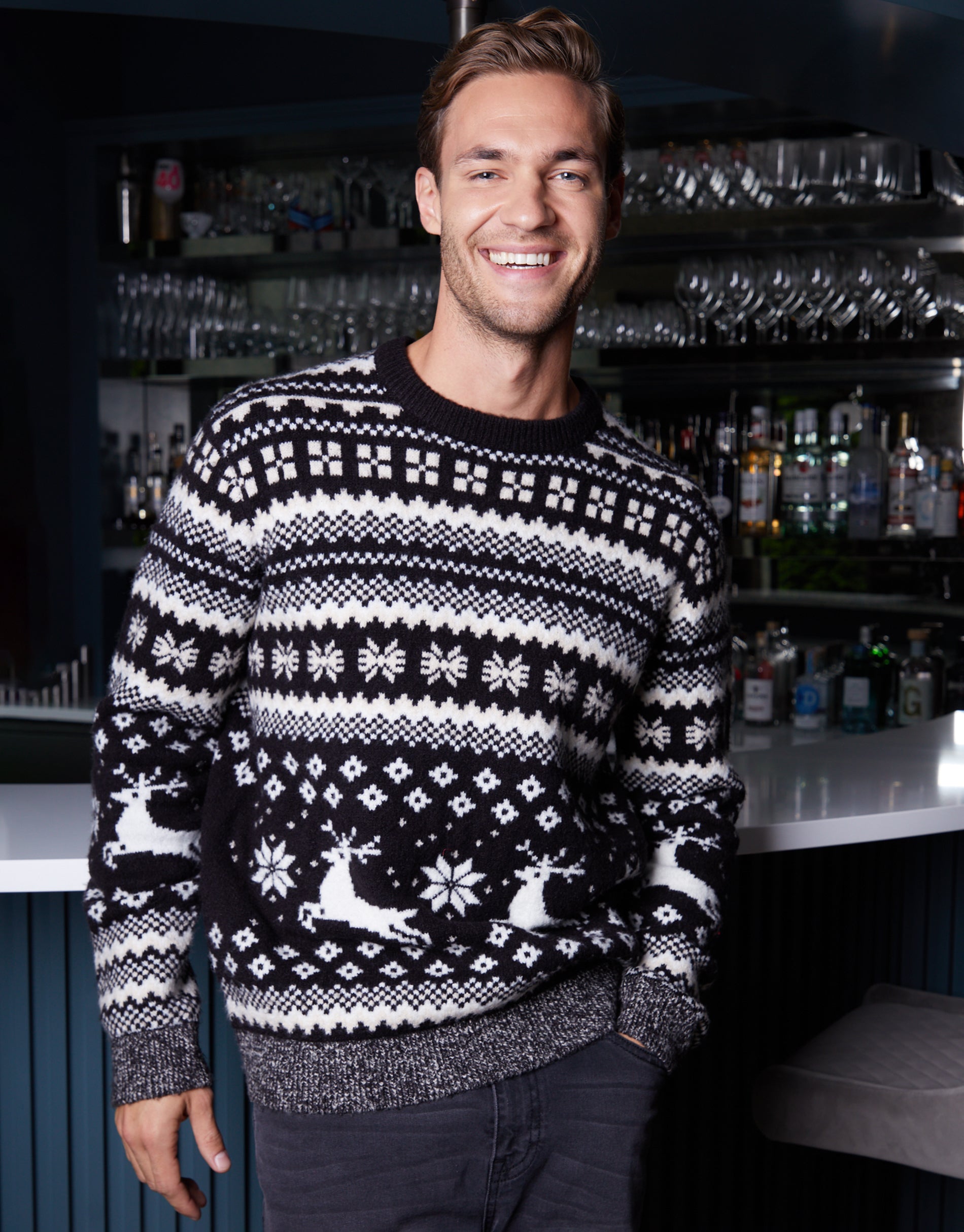 Threadbare Men's Black Christmas Fairisle Knitted Jumper