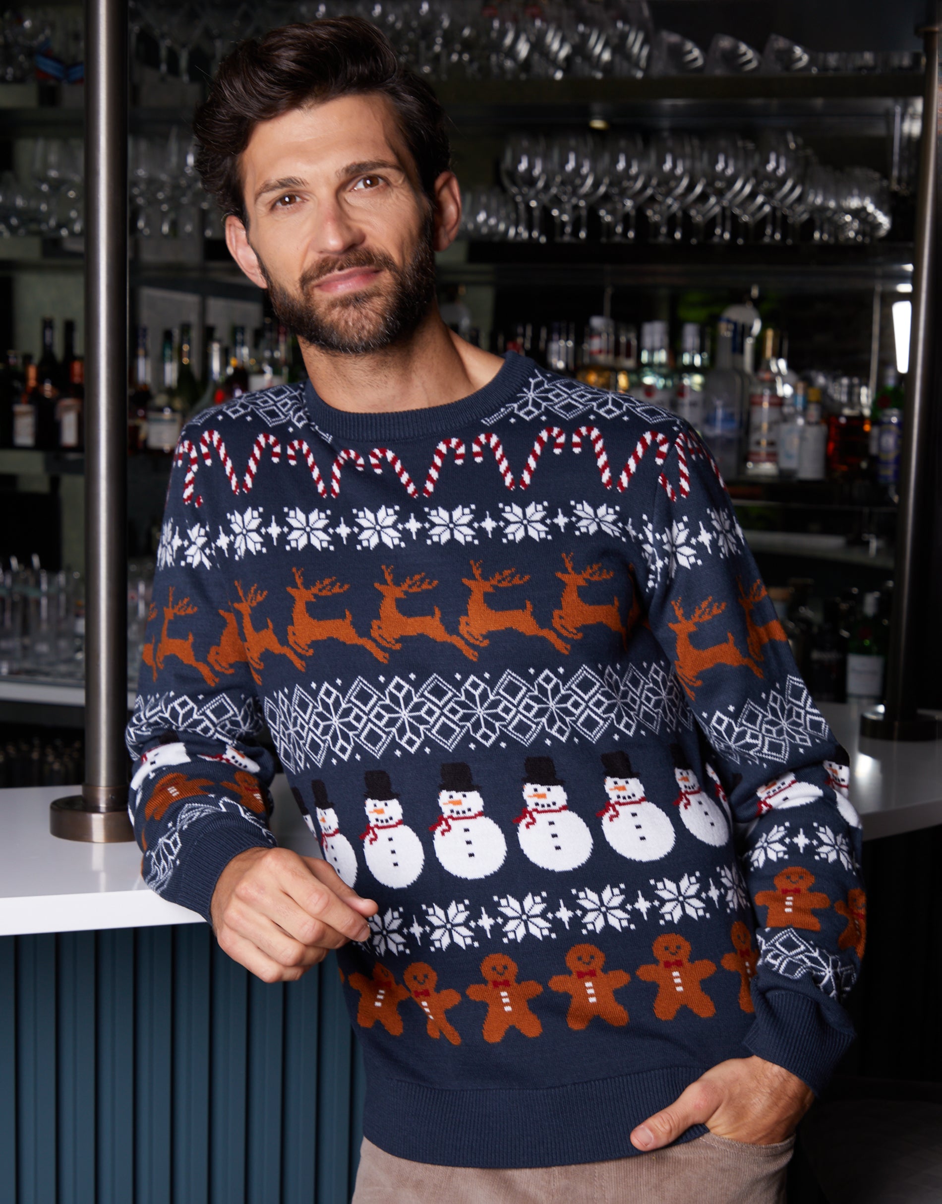 Threadbare Men's Navy Fairisle Knitted Crew Neck Christmas Jumper