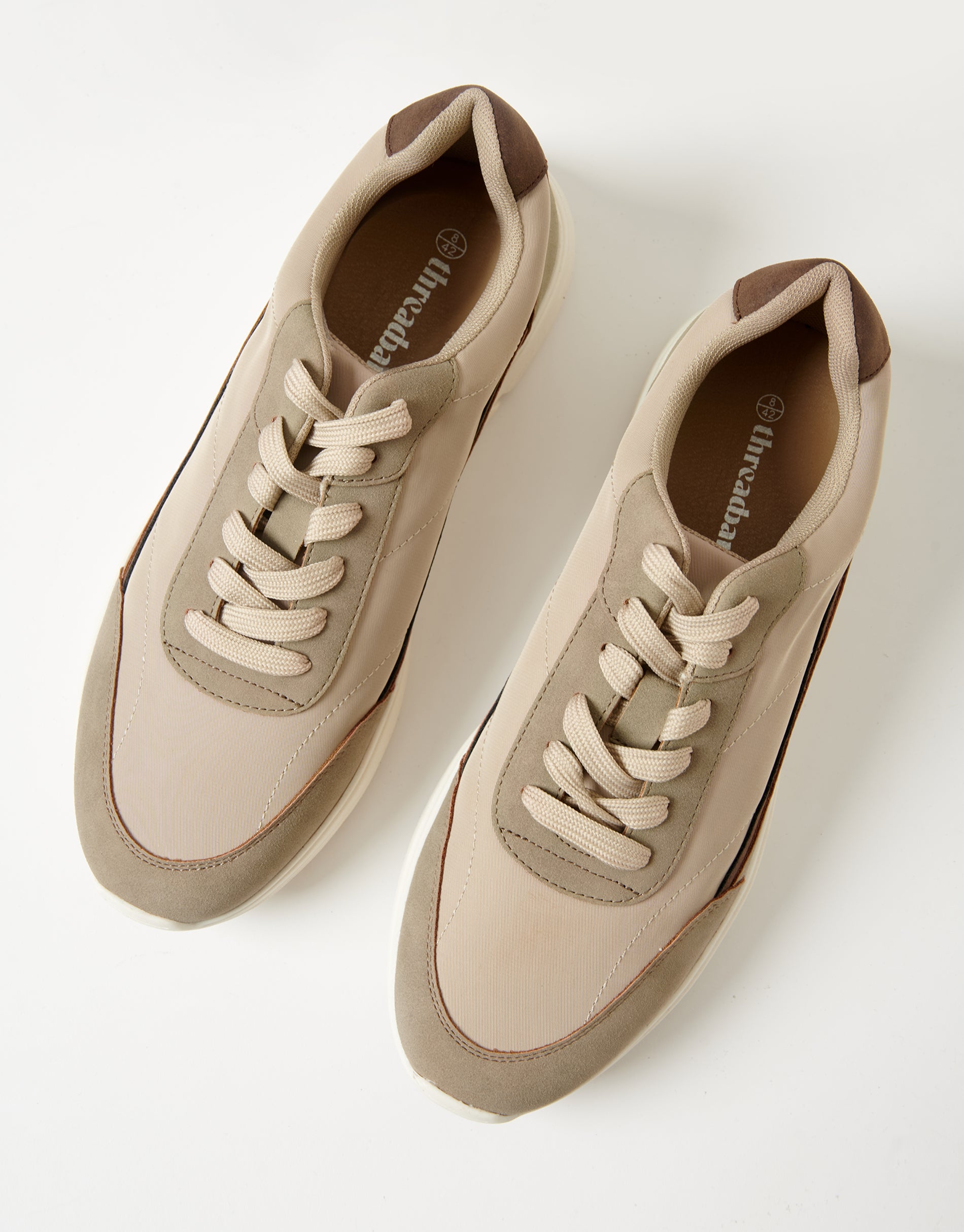 Threadbare Men's Beige Retro Panelled Court Trainers