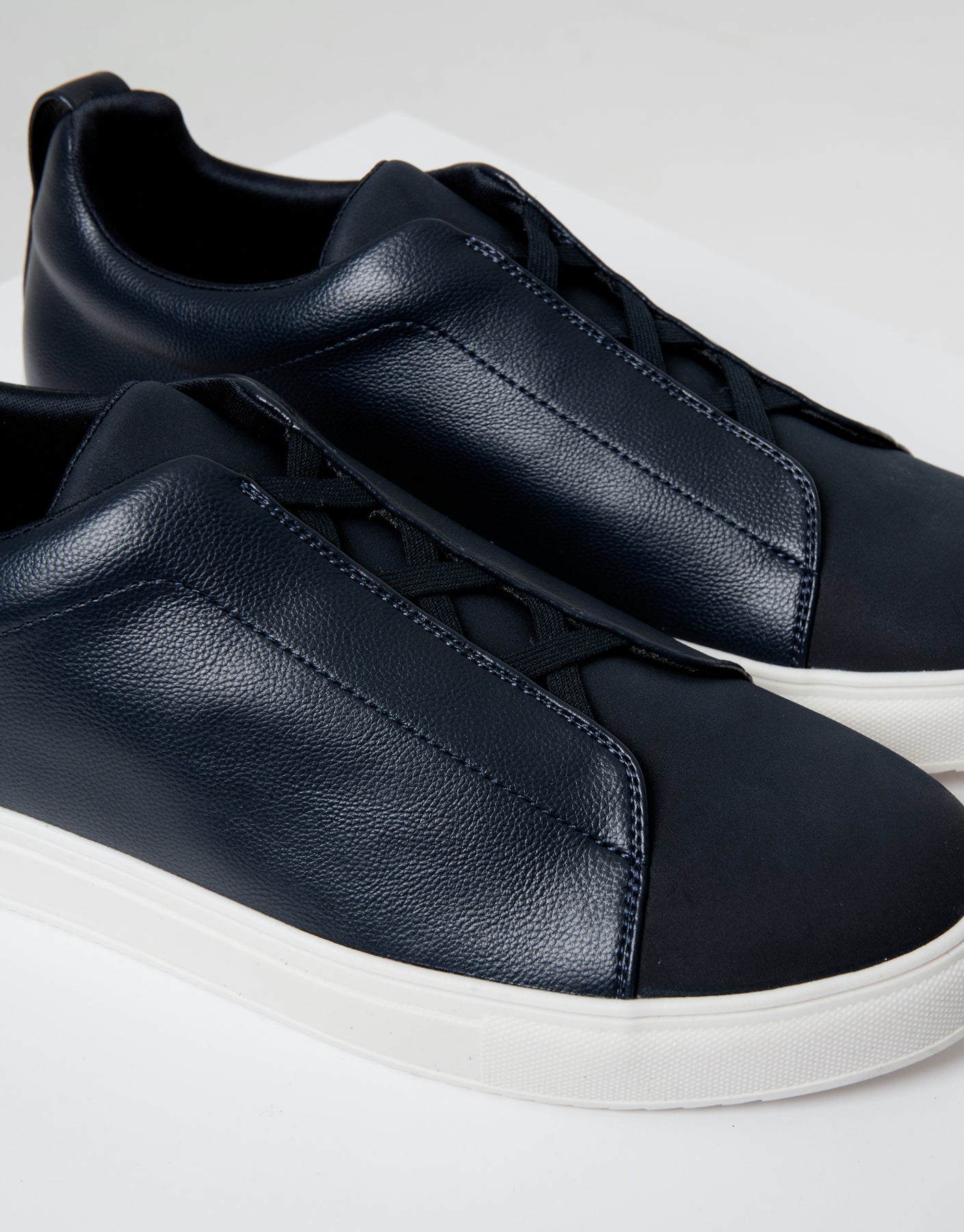 Threadbare Men's Navy Faux Leather Elastic Lace Slip On Trainers