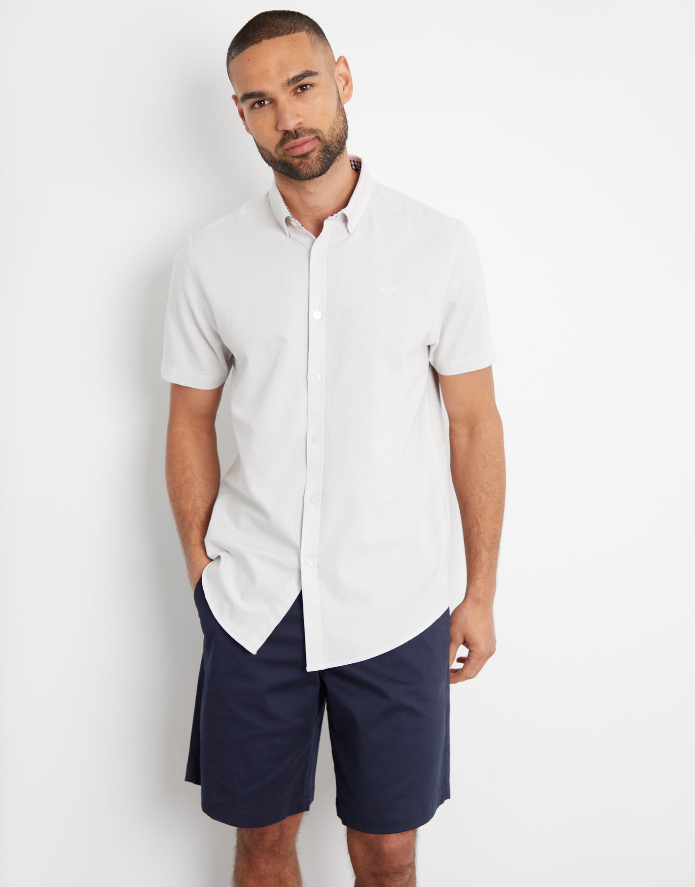 Threadbare Men's Off White Plain Short Sleeve Shirt