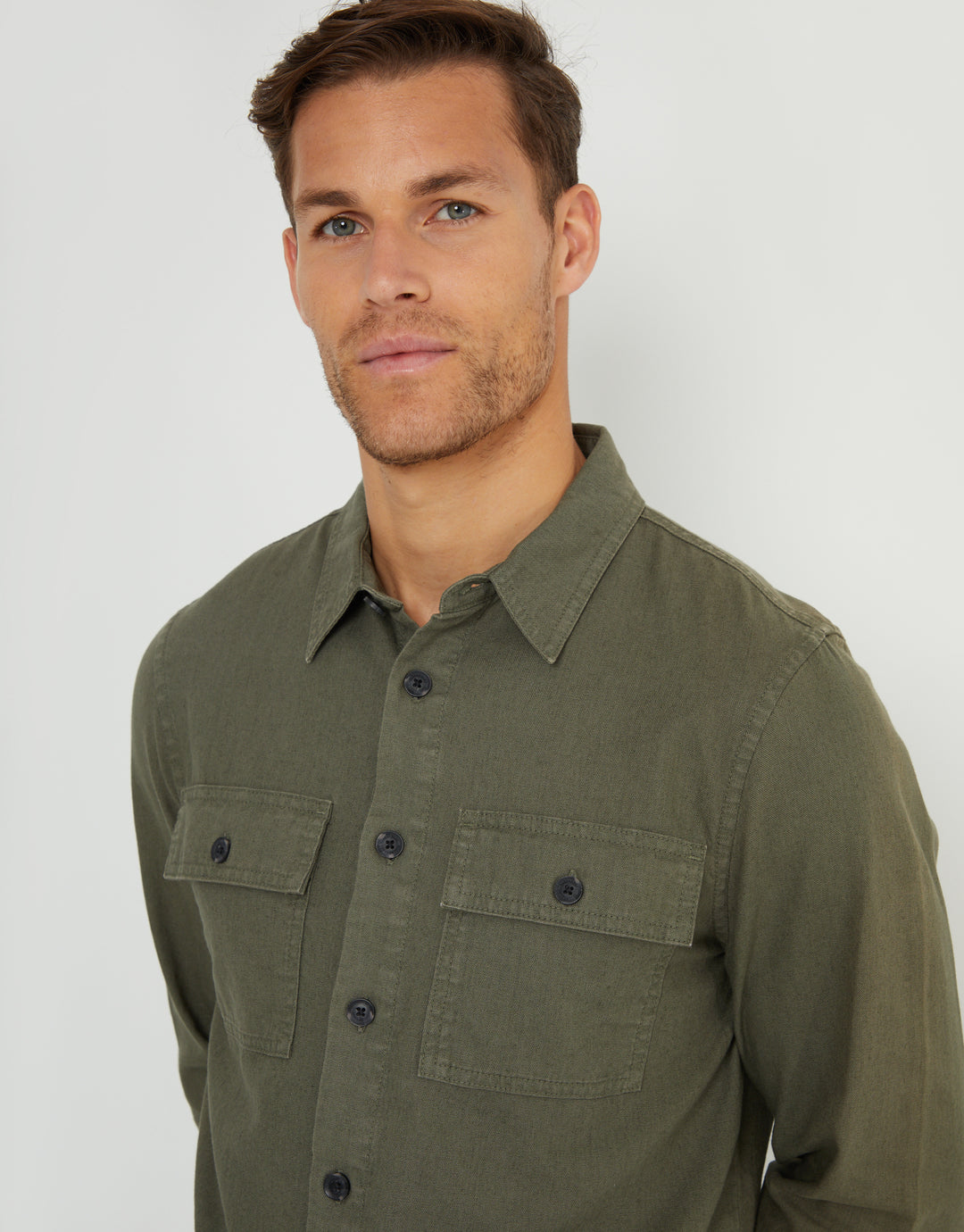Threadbare Men's Khaki Green Linen Blend Lightweight Shacket