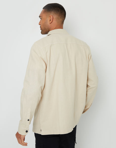 Threadbare Men's Stone Linen Blend Lightweight Shacket