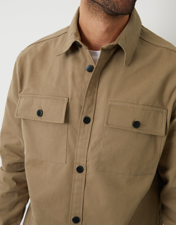 Threadbare Men's Stone Cotton Twill Button Up Shacket