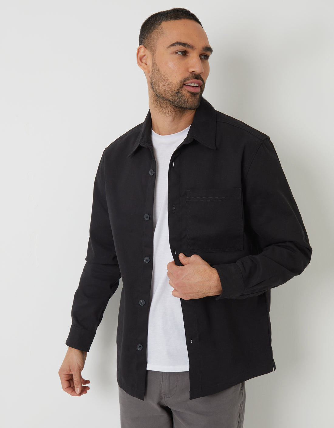 Threadbare Men's Black Cotton Twill Shacket