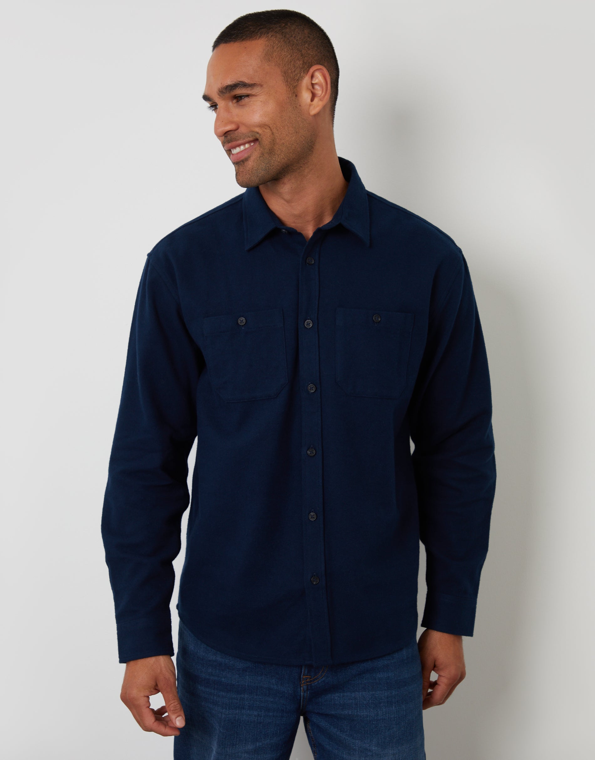 Threadbare Men's Navy Cotton Flannel Relaxed Fit Shirt