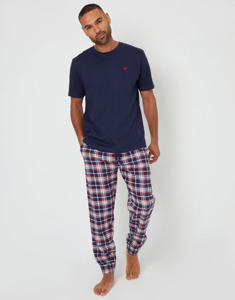 Men's Navy Check Textured Short Sleeve Pyjamas (2-Piece Set) – Threadbare