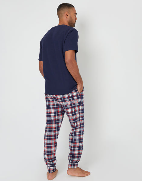 Men's Navy Check Textured Short Sleeve Pyjamas (2-Piece Set) – Threadbare