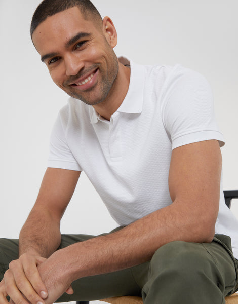 Threadbare Men's White Textured Hidden Placket Polo Shirt