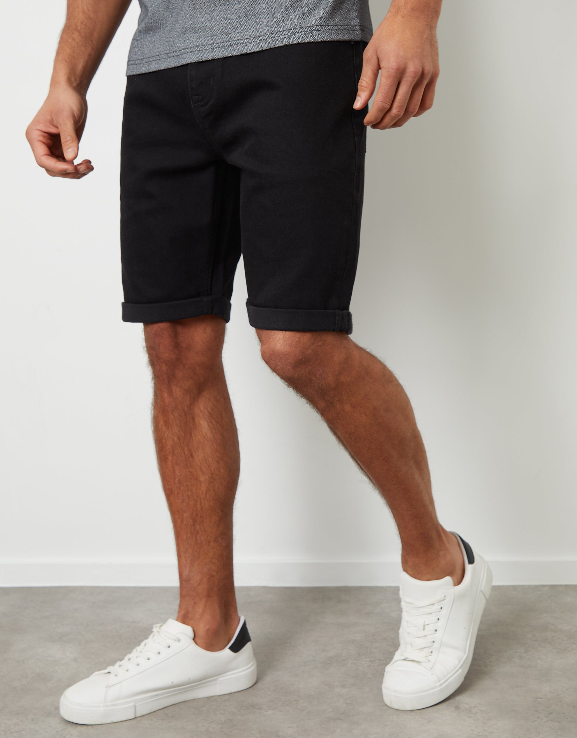 Threadbare Men's Black Turn Up Stretch Denim Shorts