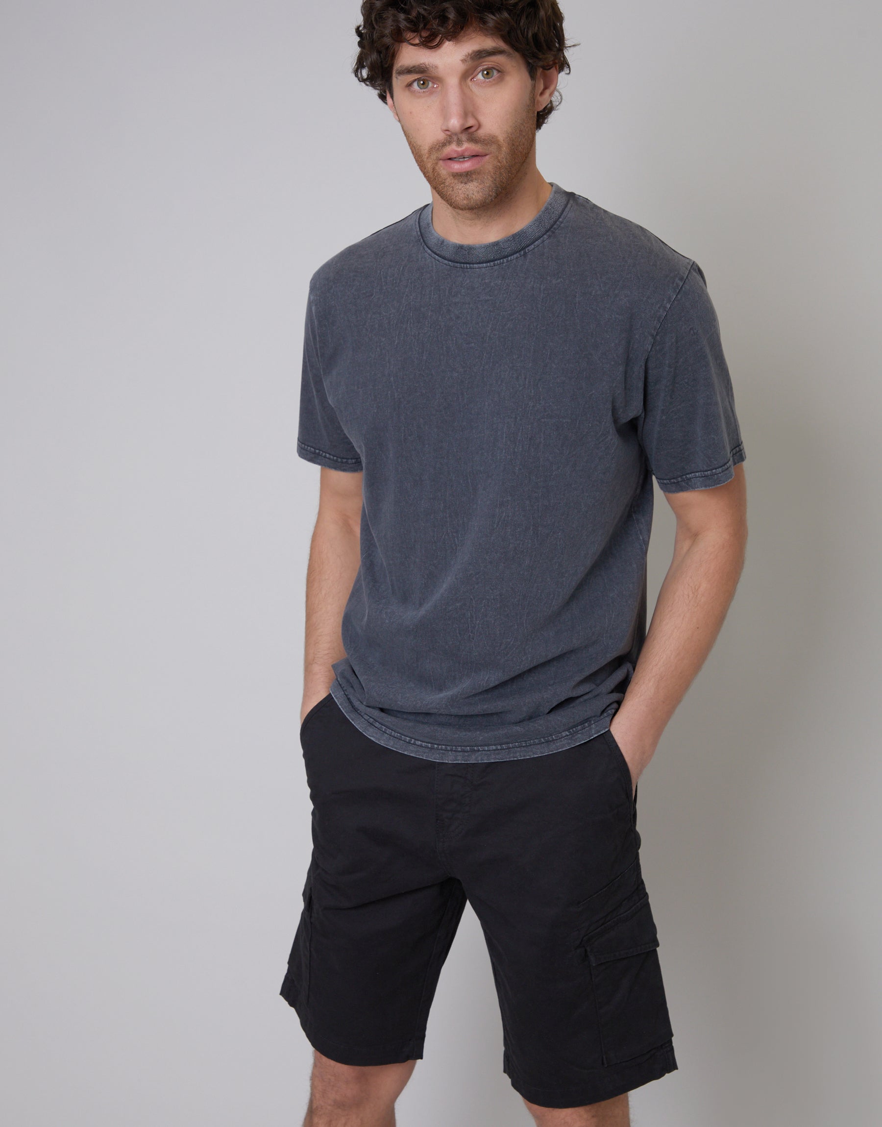 Threadbare Men's Black Stretch Cargo Shorts