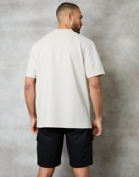 Threadbare Men's Ecru Textured Relaxed Fit T-Shirt