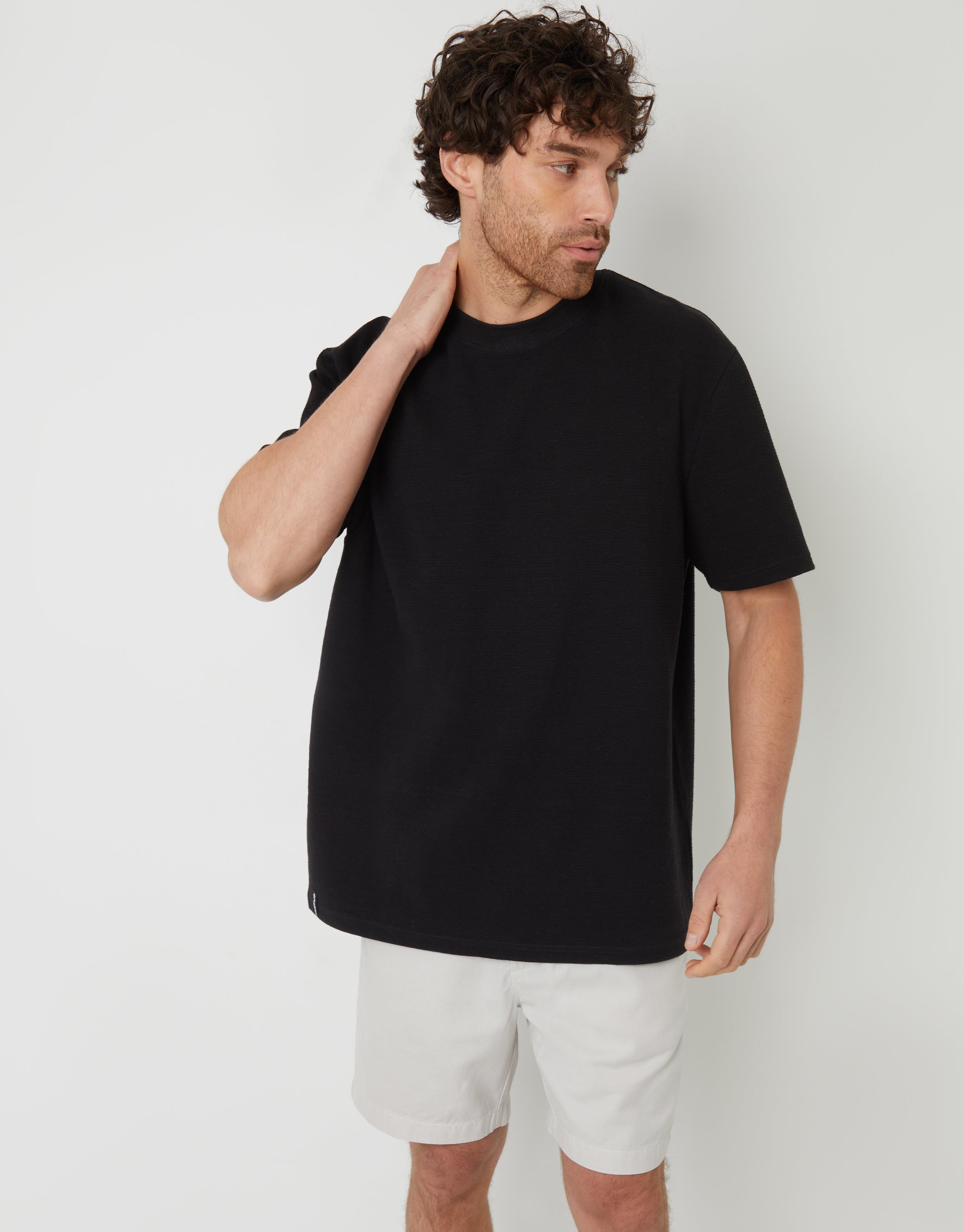 Threadbare Men's Black Textured Relaxed Fit T-Shirt